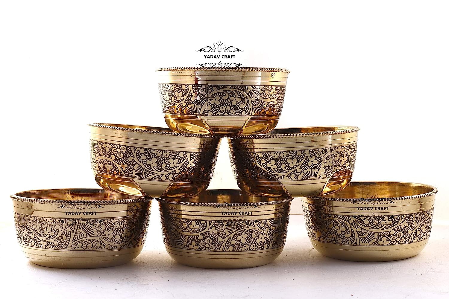 Flower Design Golden Brass Bowl - Perfect For Serving Indian Food ...