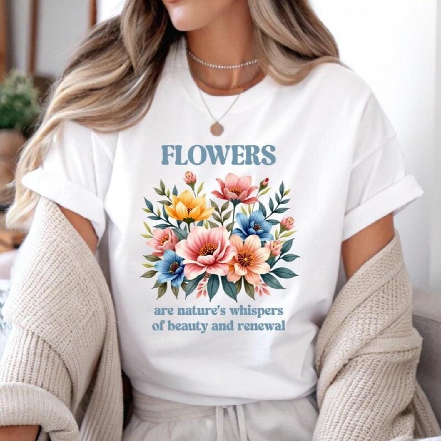 Flower Design Nature T-S1Hirt, Posit Message, Uplifting Floral Top ...