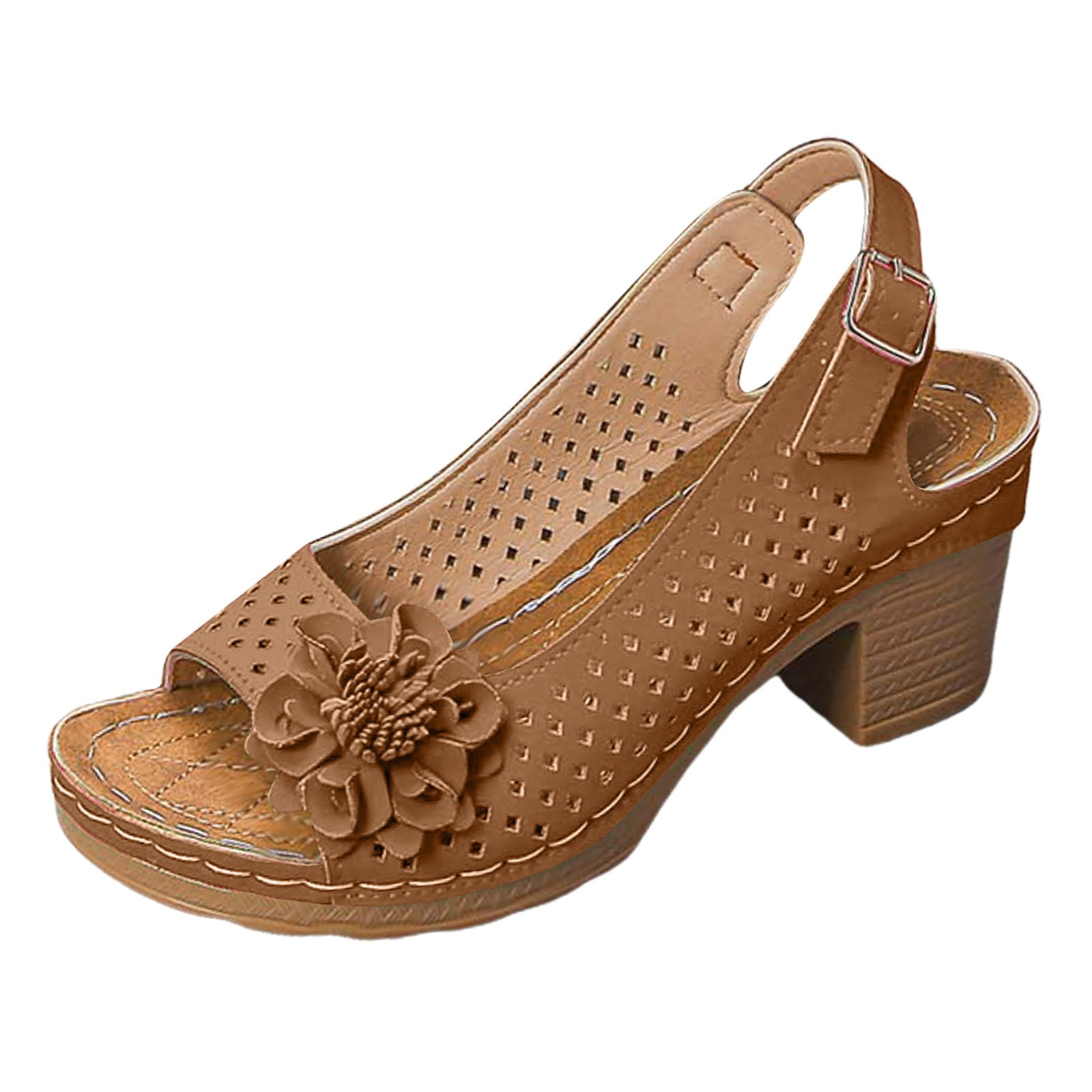 Flower Design Orthopedic Sandals Women Arch Support Leather Wedge Open ...