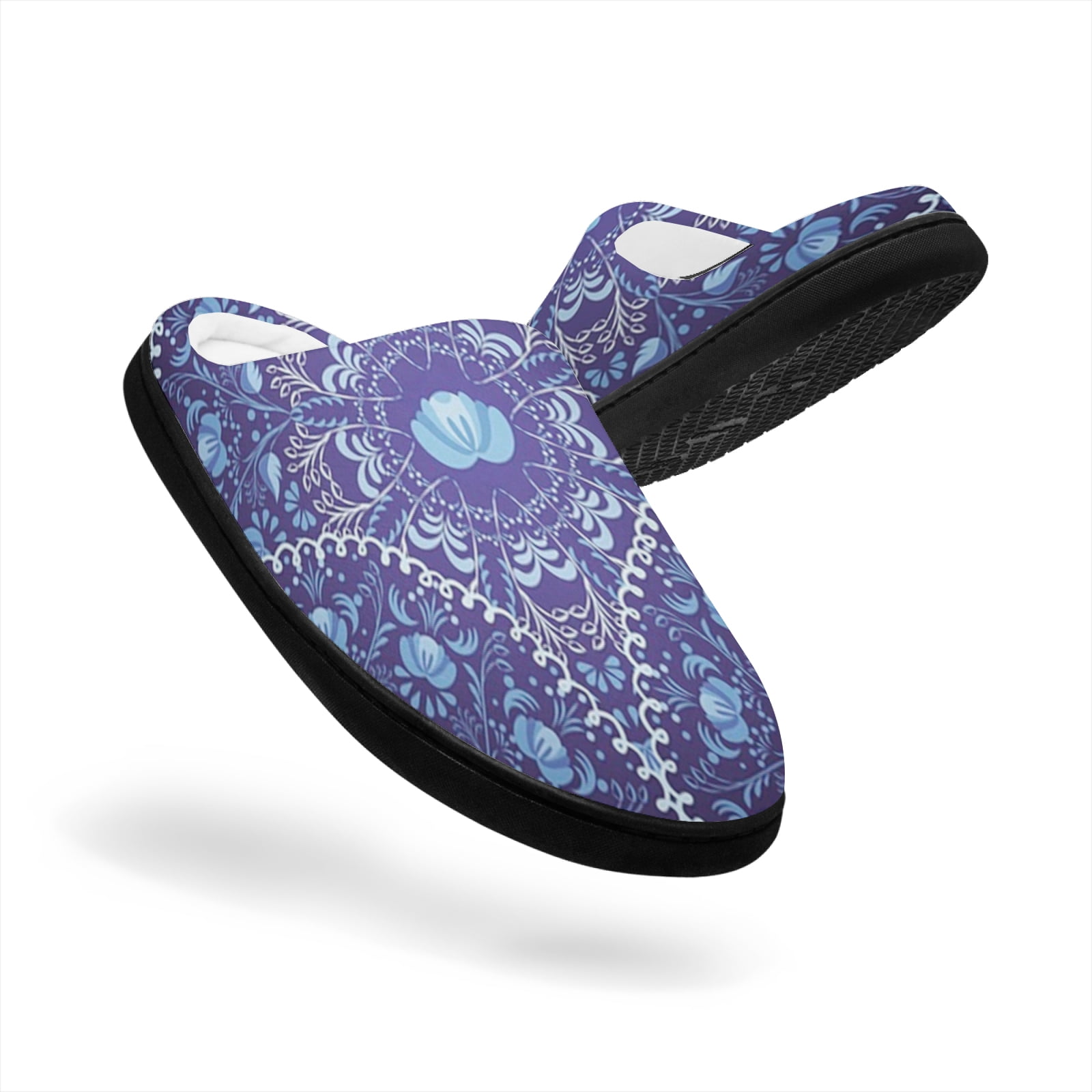 Flower Design,Womens Cozy Scuff Slippers Slip On,Circular and Floral ...