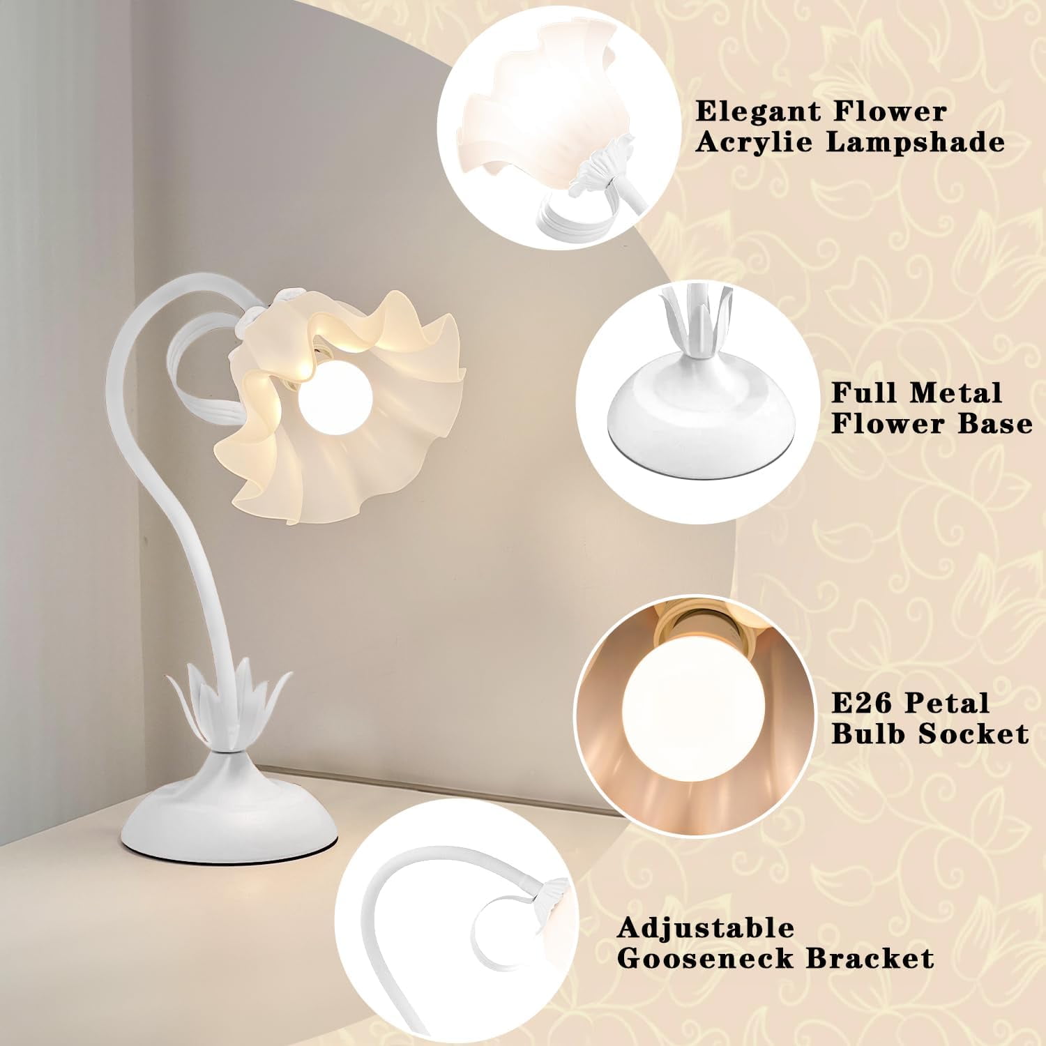 Flower Desk Lamp,\u200e LED Reading Lamp Cute Flower Bedside Night ...