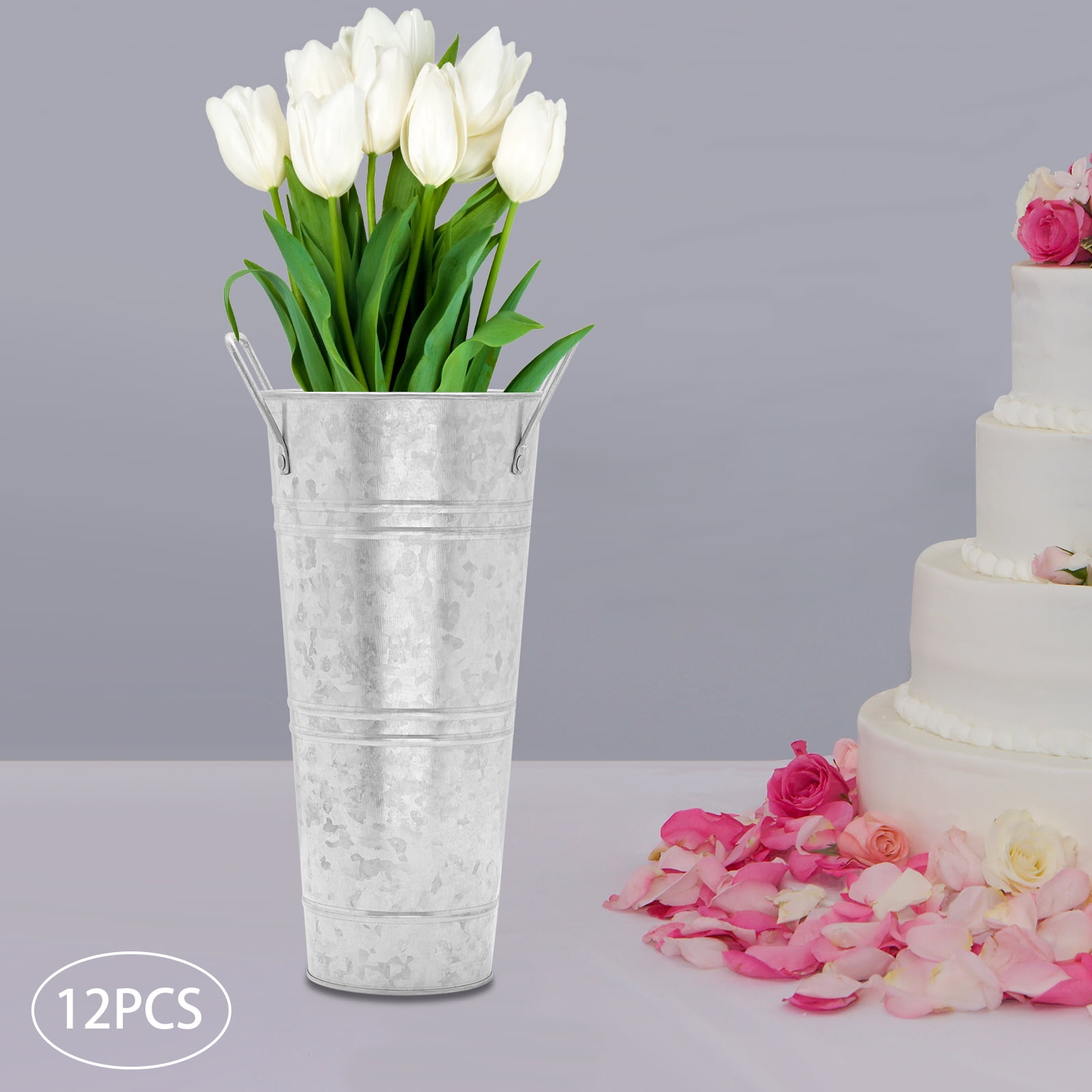 Flower Display Buckets, Wedding Flower Display Iron 12 Pcs Silver Metal ...