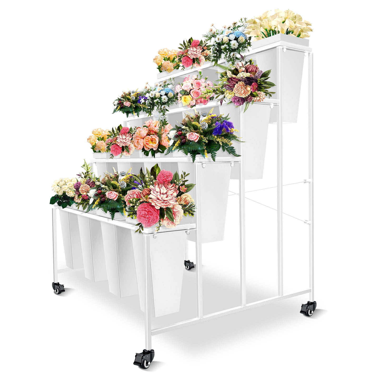 Flower Display Rack,4 Layers Metal Florist Bouquet Shelf with 16 Square ...