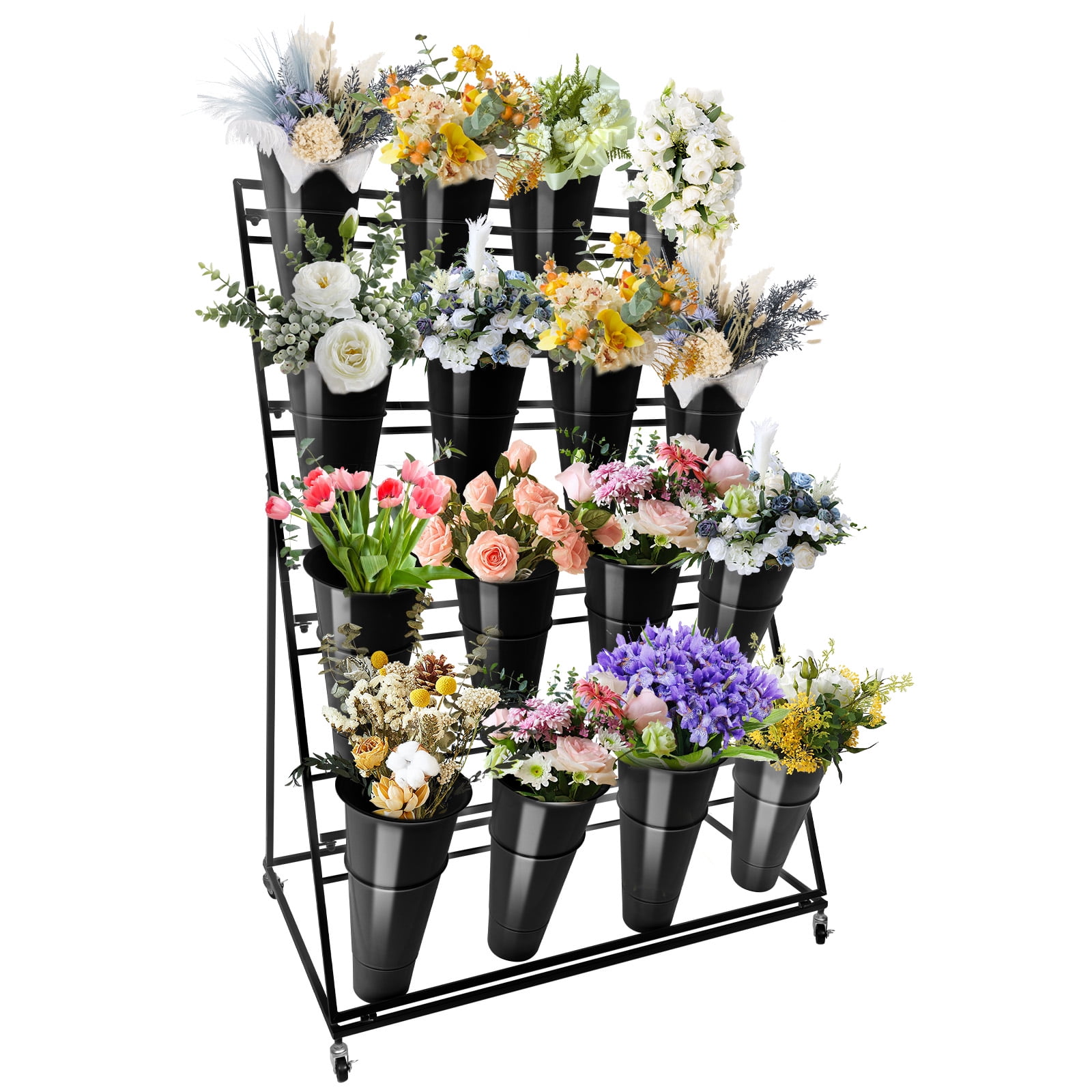 Flower Display Rack,4 Layers Metal Plant Stand with 16 Round Buckets,59 ...
