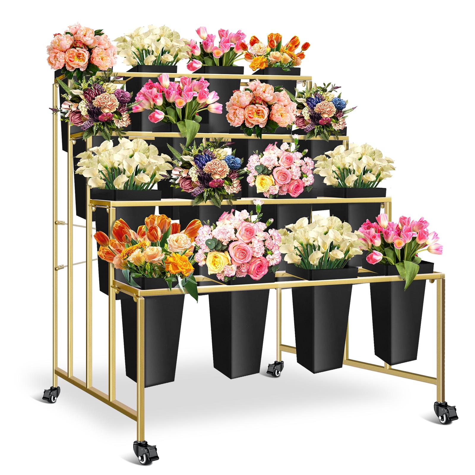 Flower Display Rack,45 inch Tall 4 Layers Metal Florist Bouquet Shelf ...