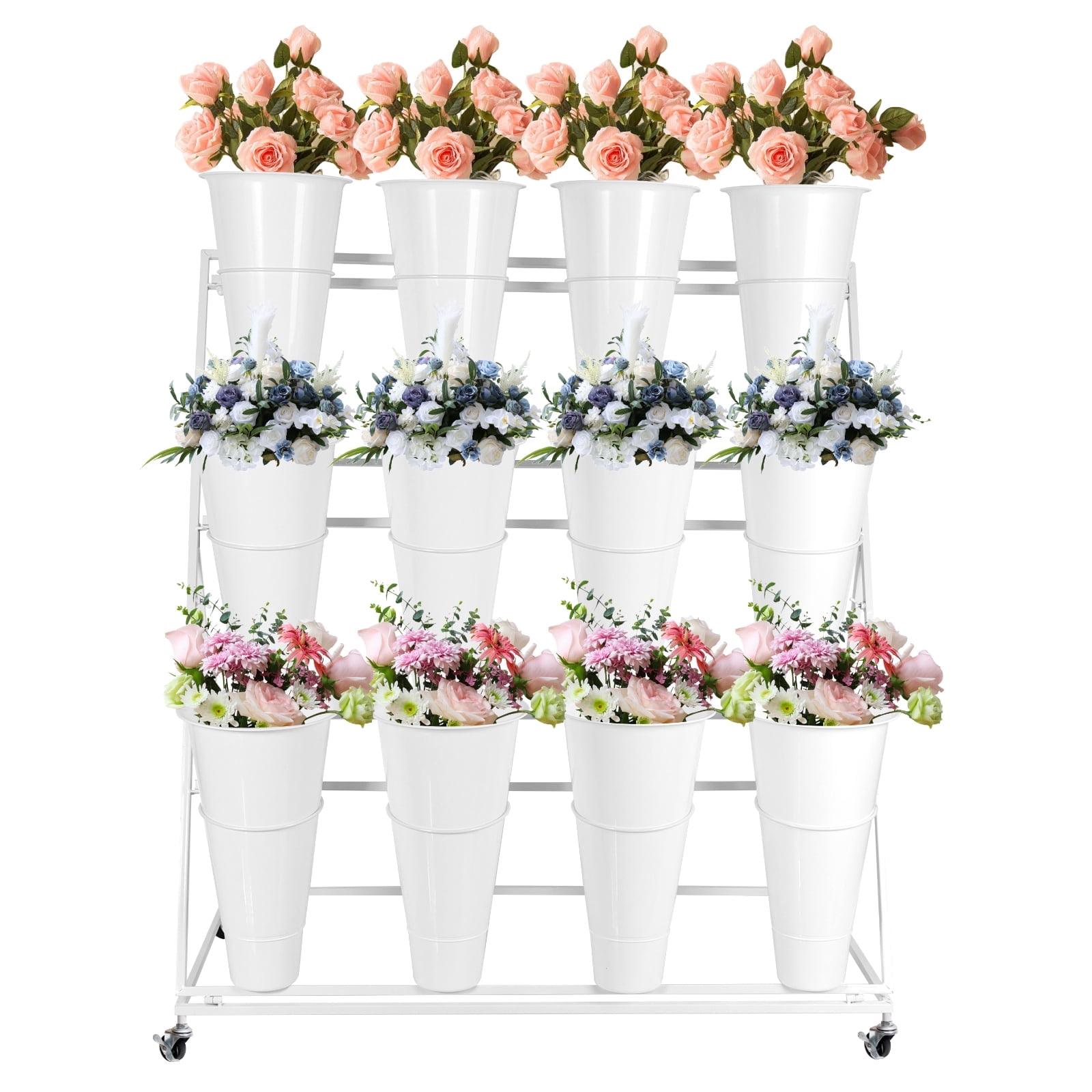 Flower Display Shelf 3 Layers,43.7 Inch Tall Metal Plant Stand with 12 ...