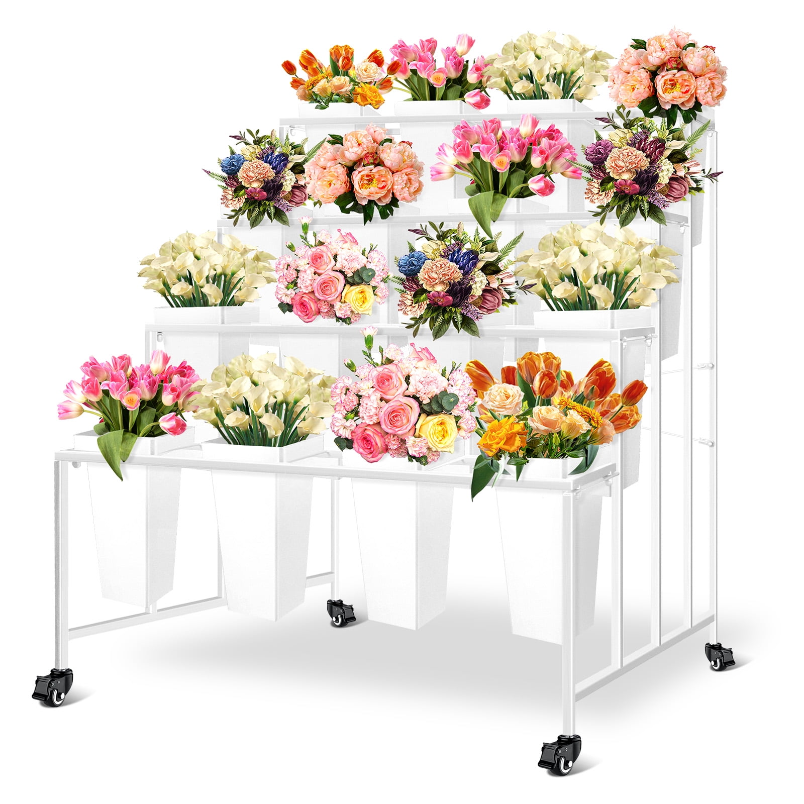 Flower Display Shelf,4 Layers 45 inch Tall Metal Florist Bouquet Shelf ...