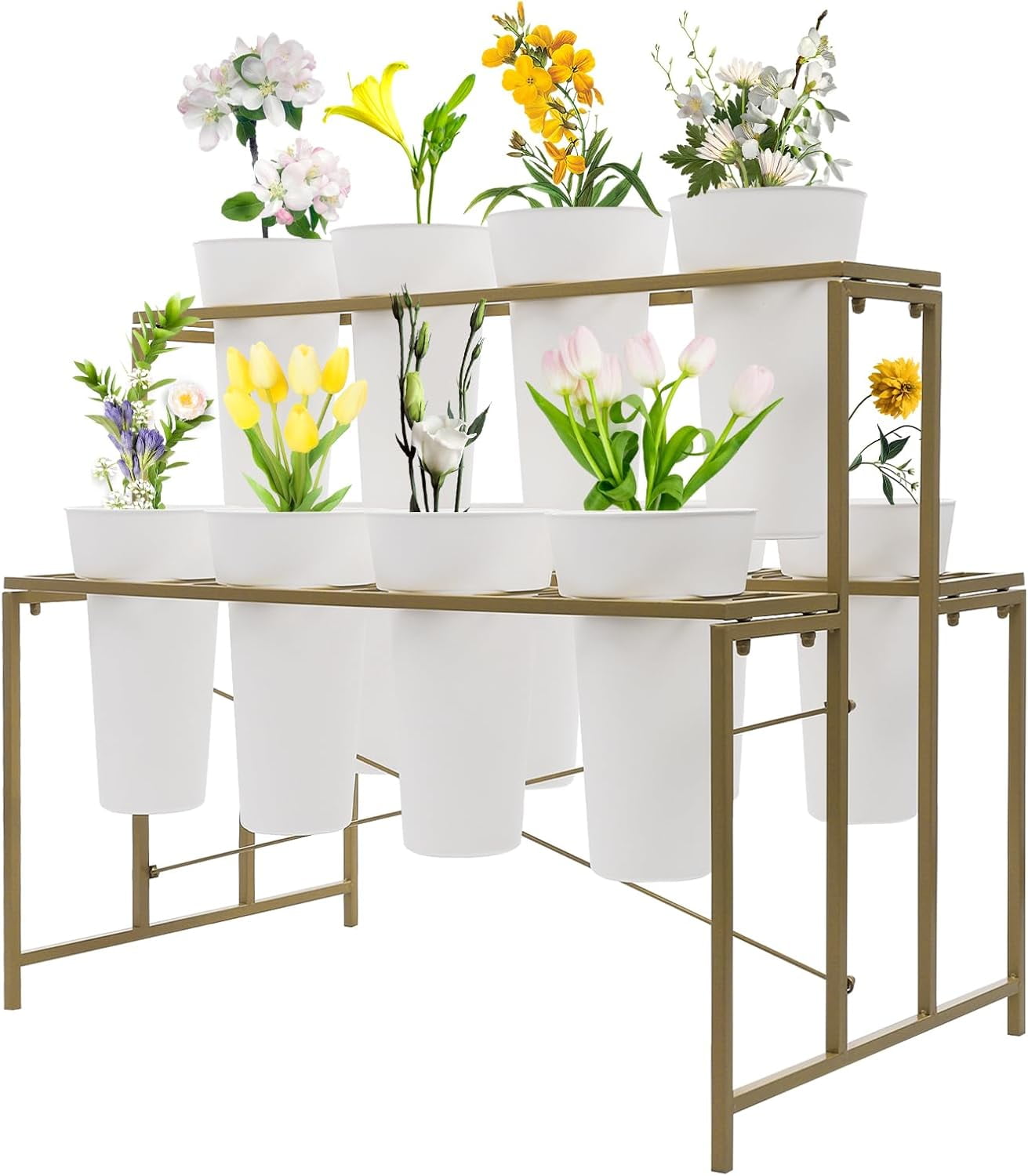 Flower Display Stand with 12 Pcs Buckets 3 Layers Metal Stand Cart ...