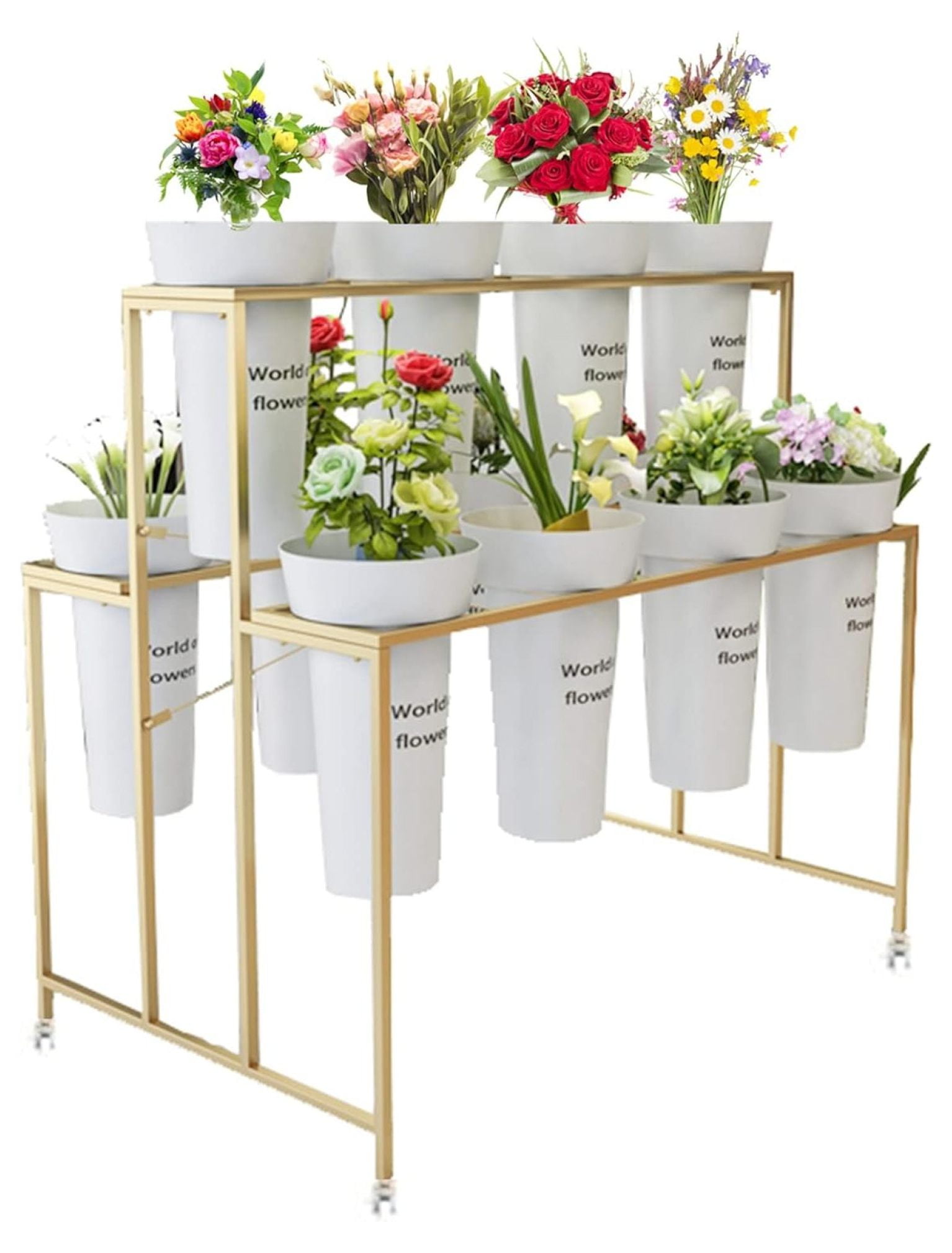 Flower Display Stand with 12 Pcs Flower Buckets, 3 Tier Plant Stand ...