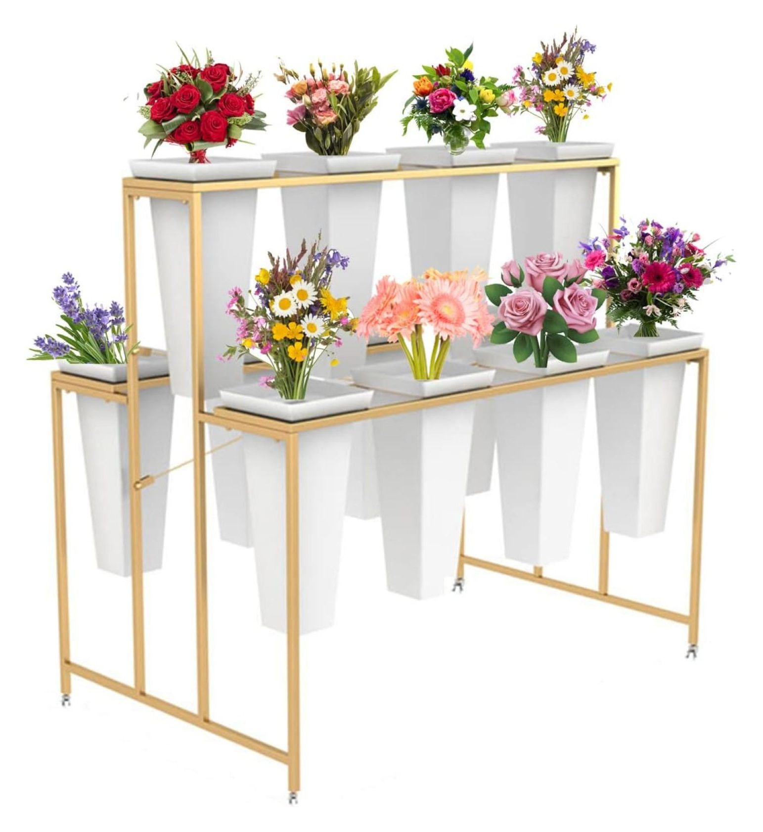 Flower Display Stand with 12 Pcs Flower Buckets, 3 Tier Plant Stand ...