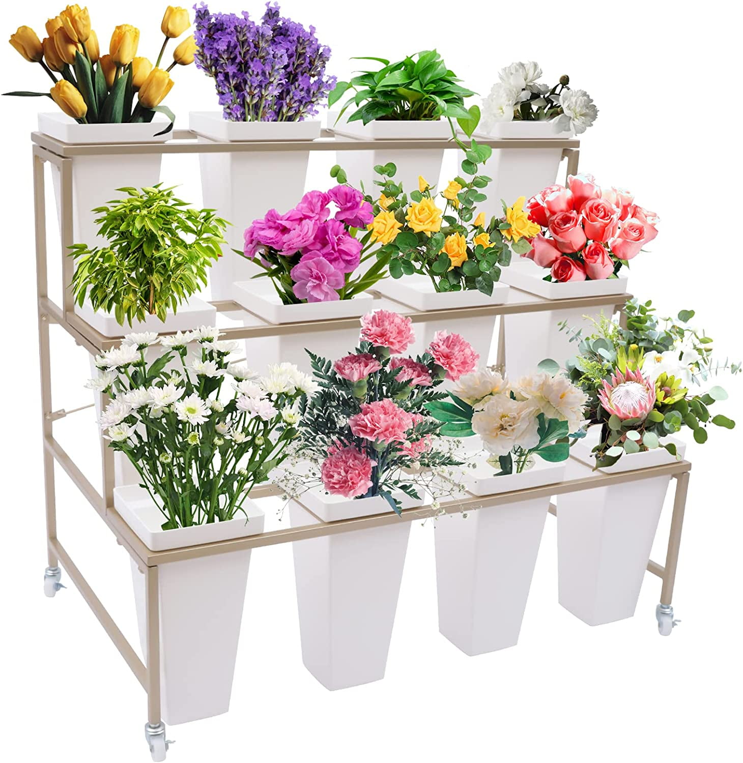 Flower Display Stand With 12PCS Buckets 3 Layers Flower Cart Display ...
