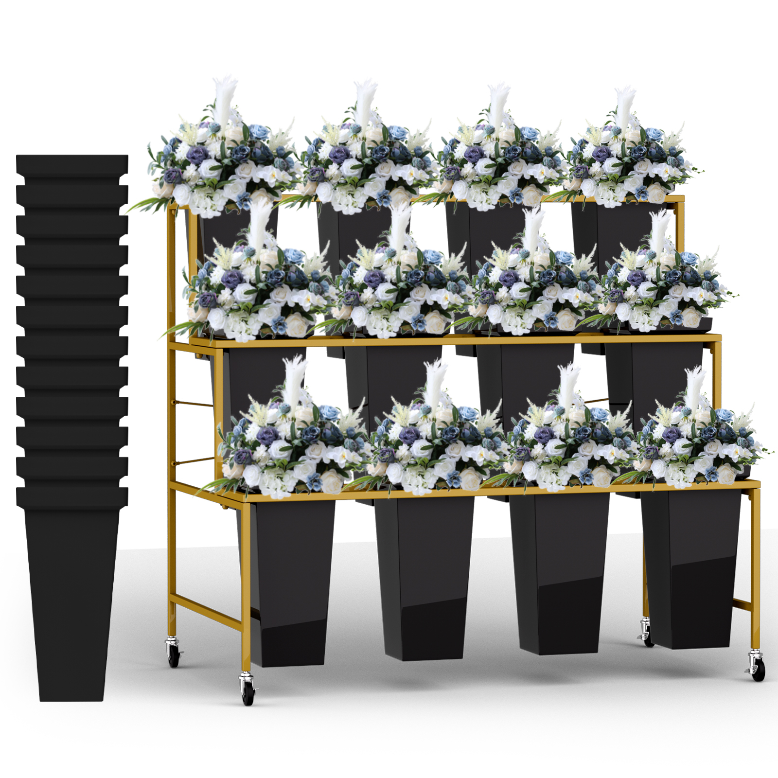 Flower Display Stand With 12PCS Buckets, 3 Layers Metal Plant Stand ...