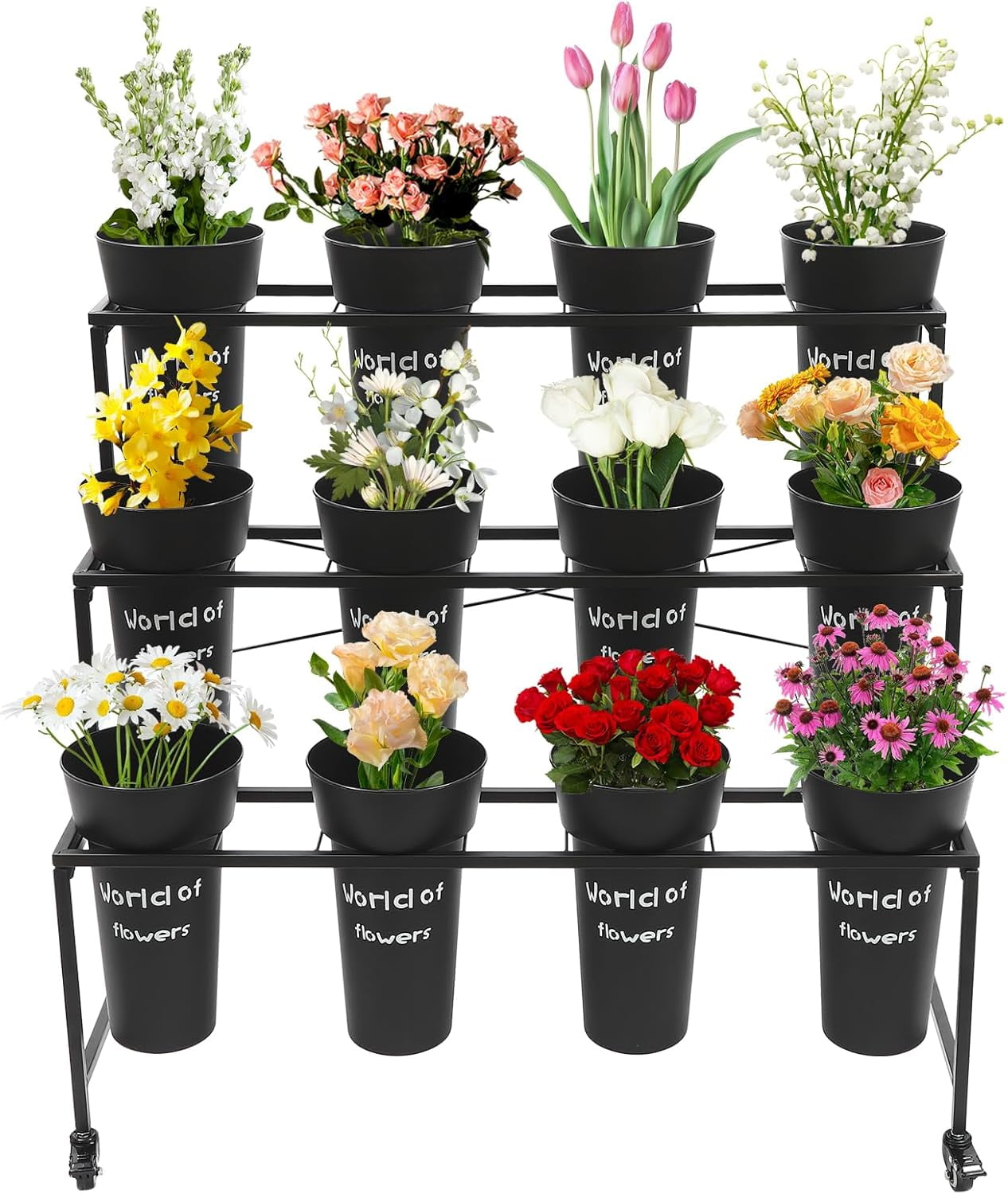 Flower Display Stand with 12PCS Buckets 3 Layers Plant Shelf with ...