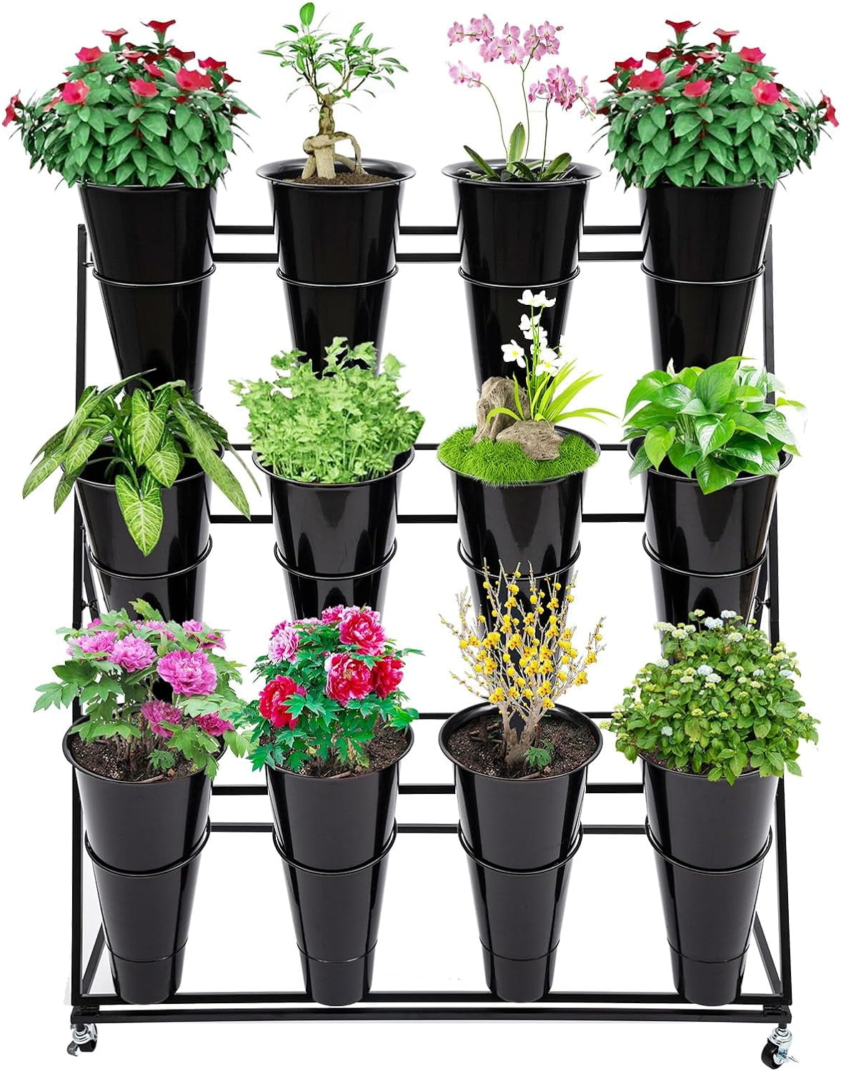 Flower Display Stand with 12PCS Buckets 3 Tier Flower Cart Display ...