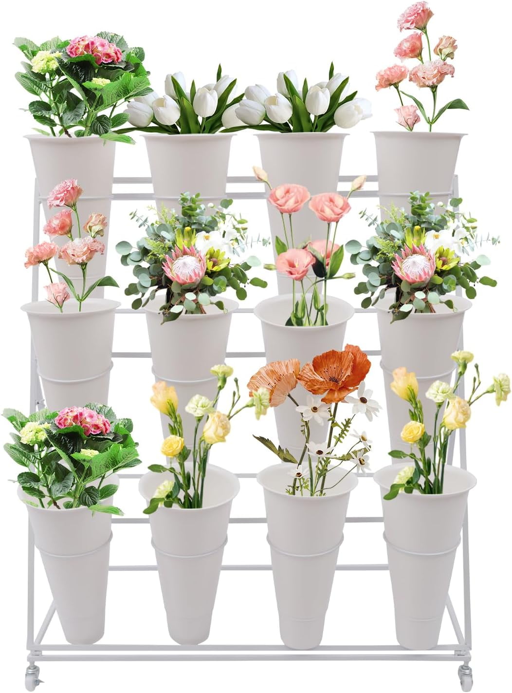 Flower Display Stand with 12PCS Buckets 3 Tier Flower Cart Display ...