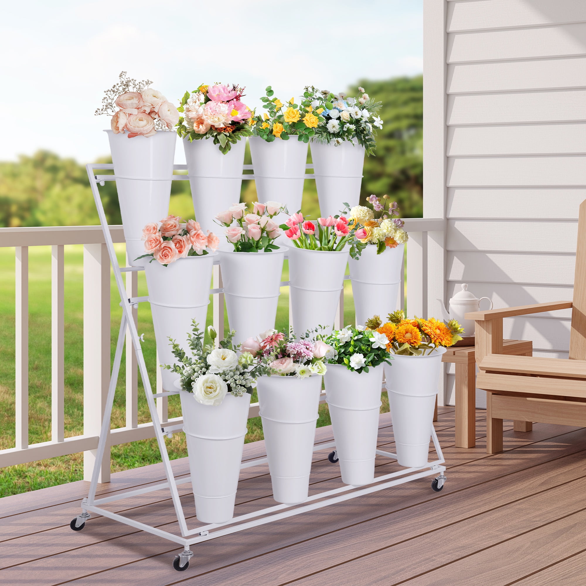 Flower Display Stand with 12Pcs Buckets, 3 Layers Flower Cart Display ...