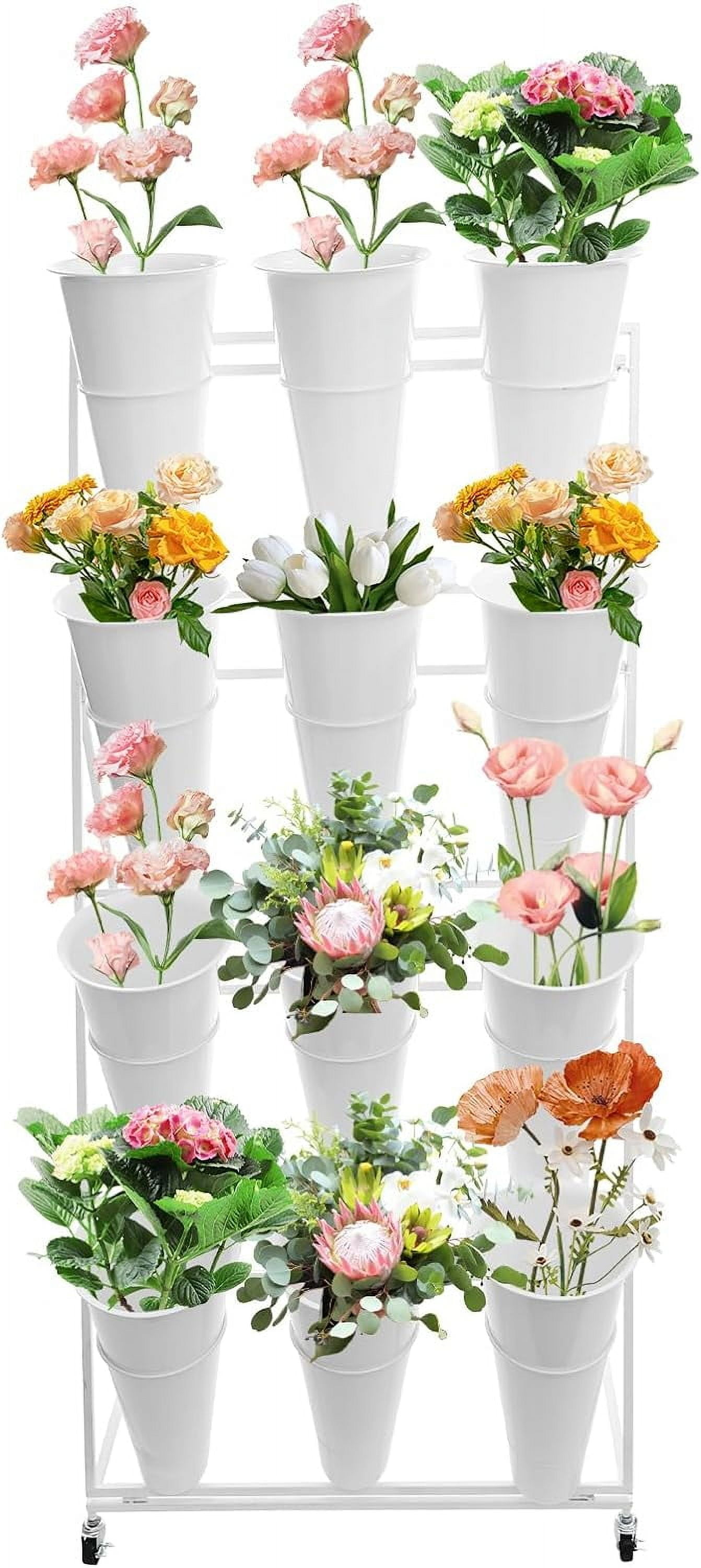 Flower Display Stand with 12pcs Plastic Buckets, 4 Layers Heavy Duty ...
