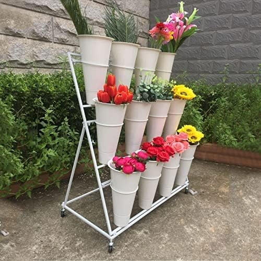 Flower Display Stand with 12pcs Plastic Buckets Iron Plant Stand with 4 ...
