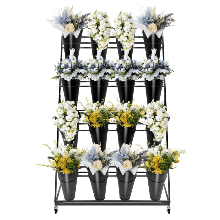 Flower Display Stand with 16 Buckets, 4 Tier Adjustable Height, Easy ...