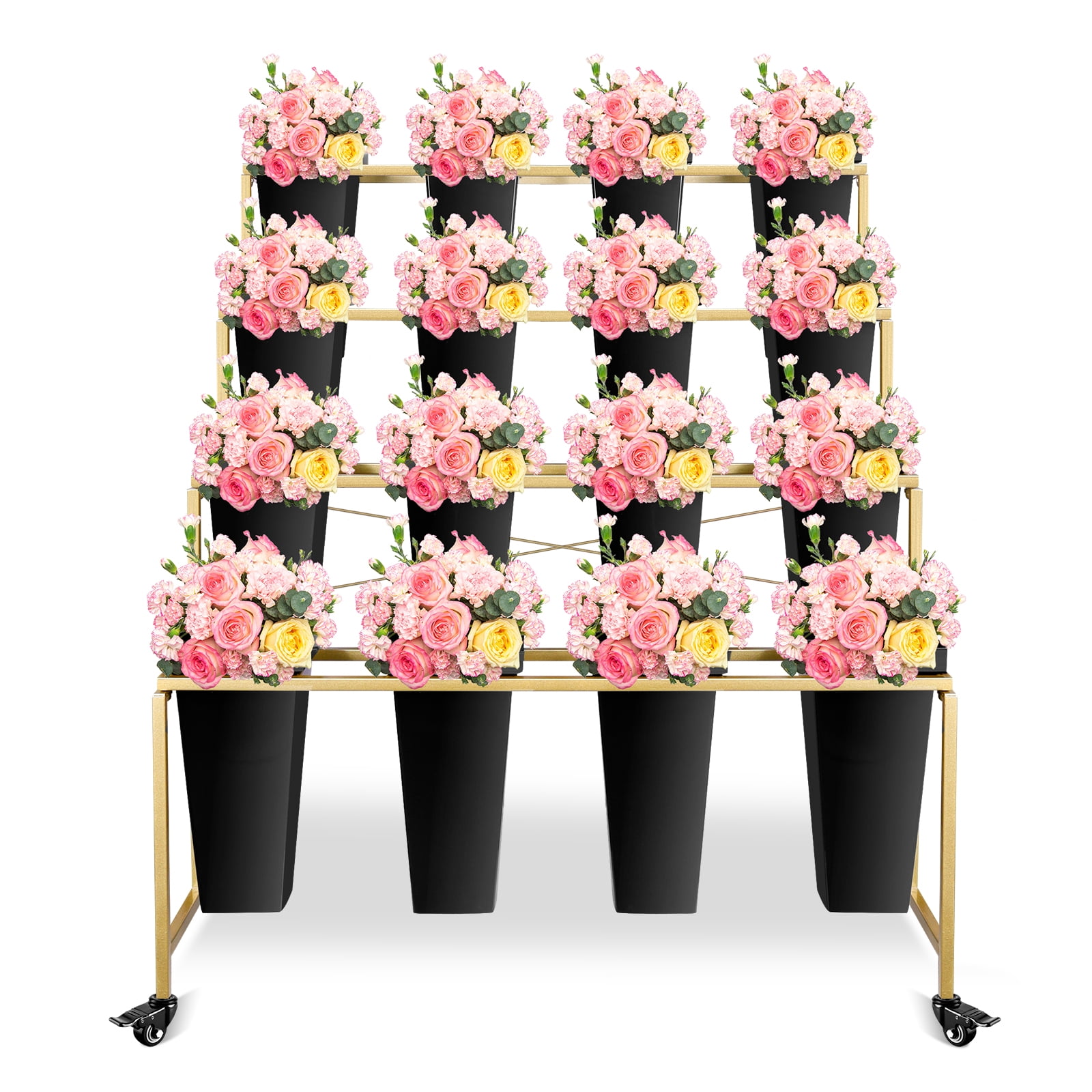 Flower Display Stand with 16 Buckets, 4-Tier Stepped Flower Holder for ...