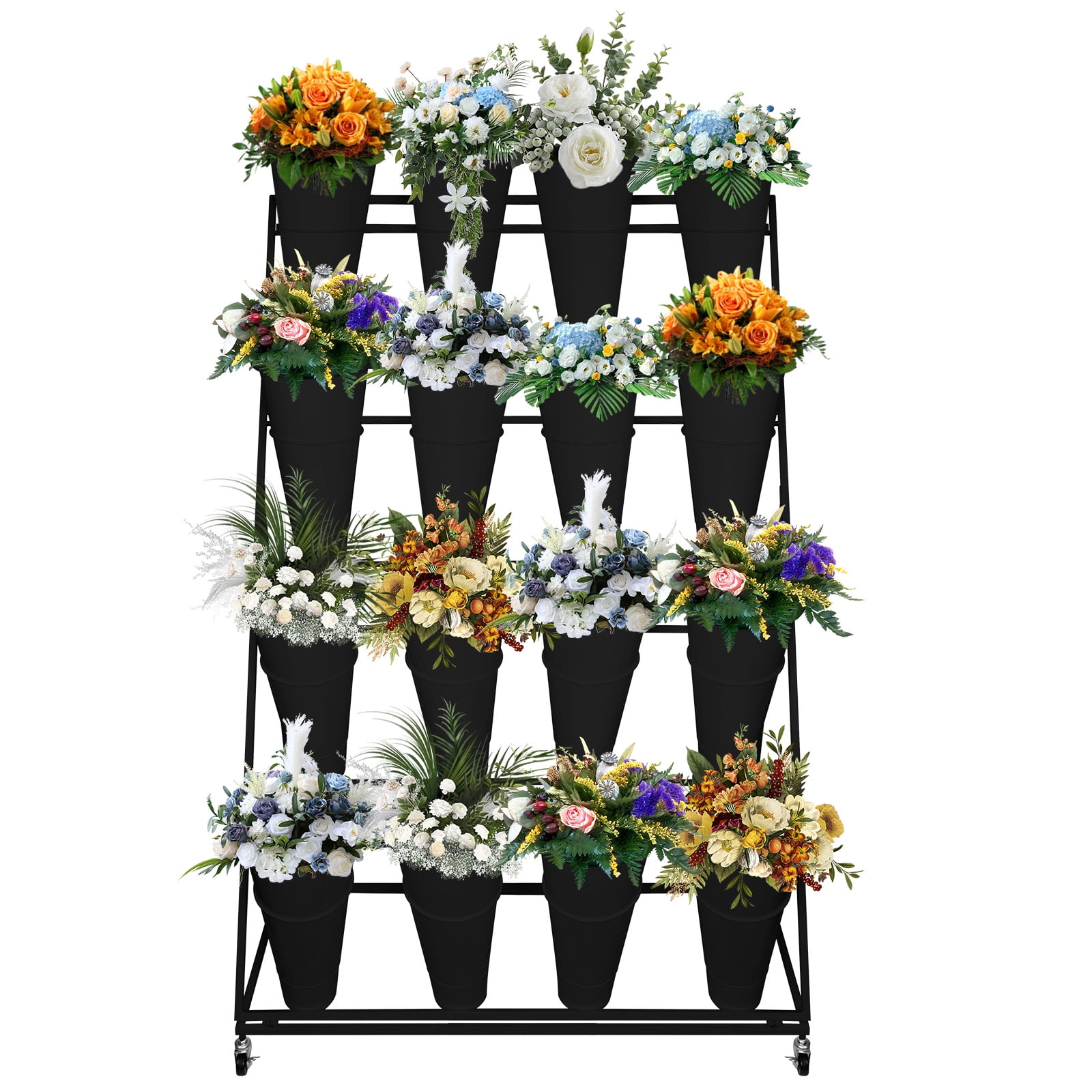 Flower Display Stand with 16Pcs Buckets, 4 Layers Metal Plant Stand ...