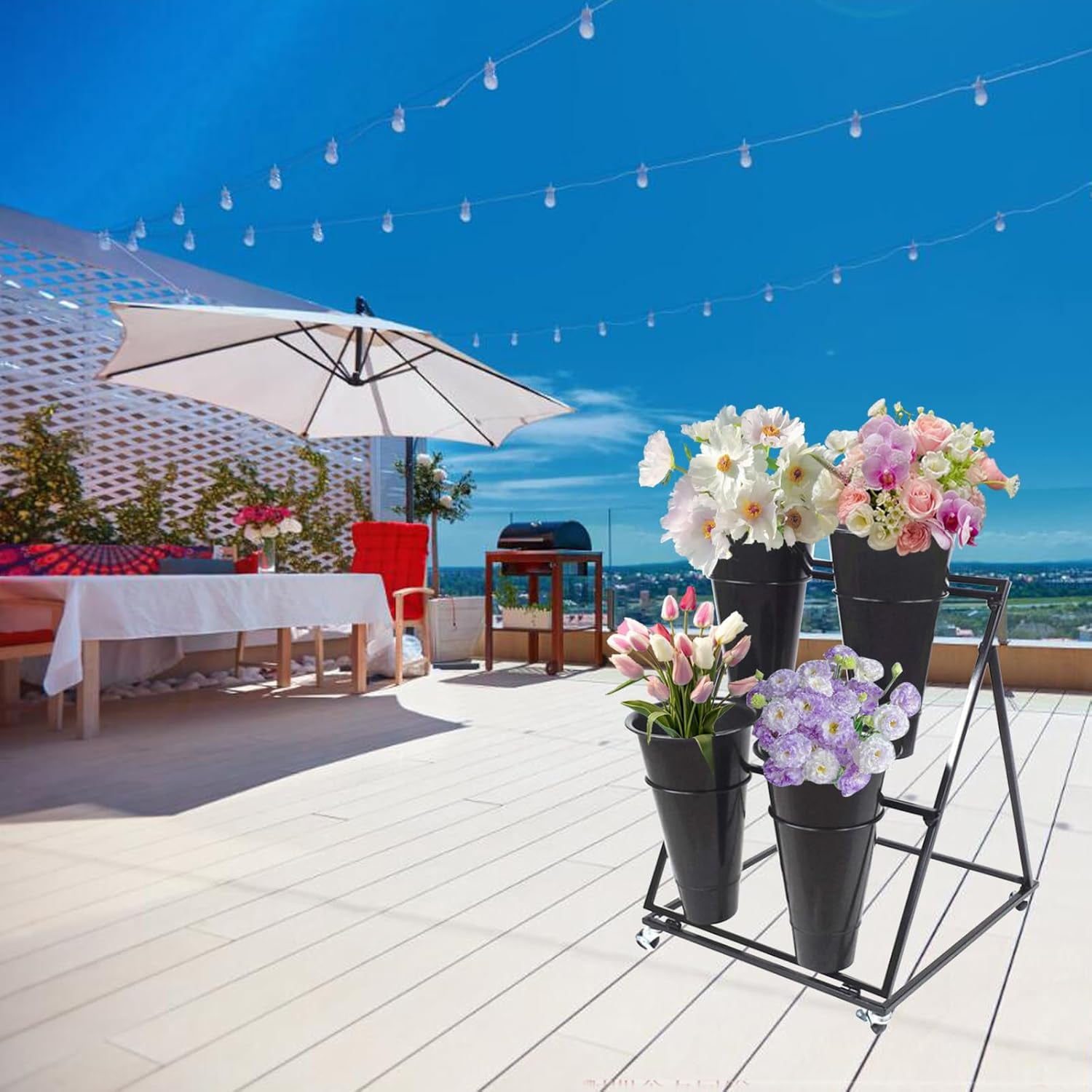 Flower Display Stand, 2 layers Metal Moving Bouquet Shelf, Iron Florist ...