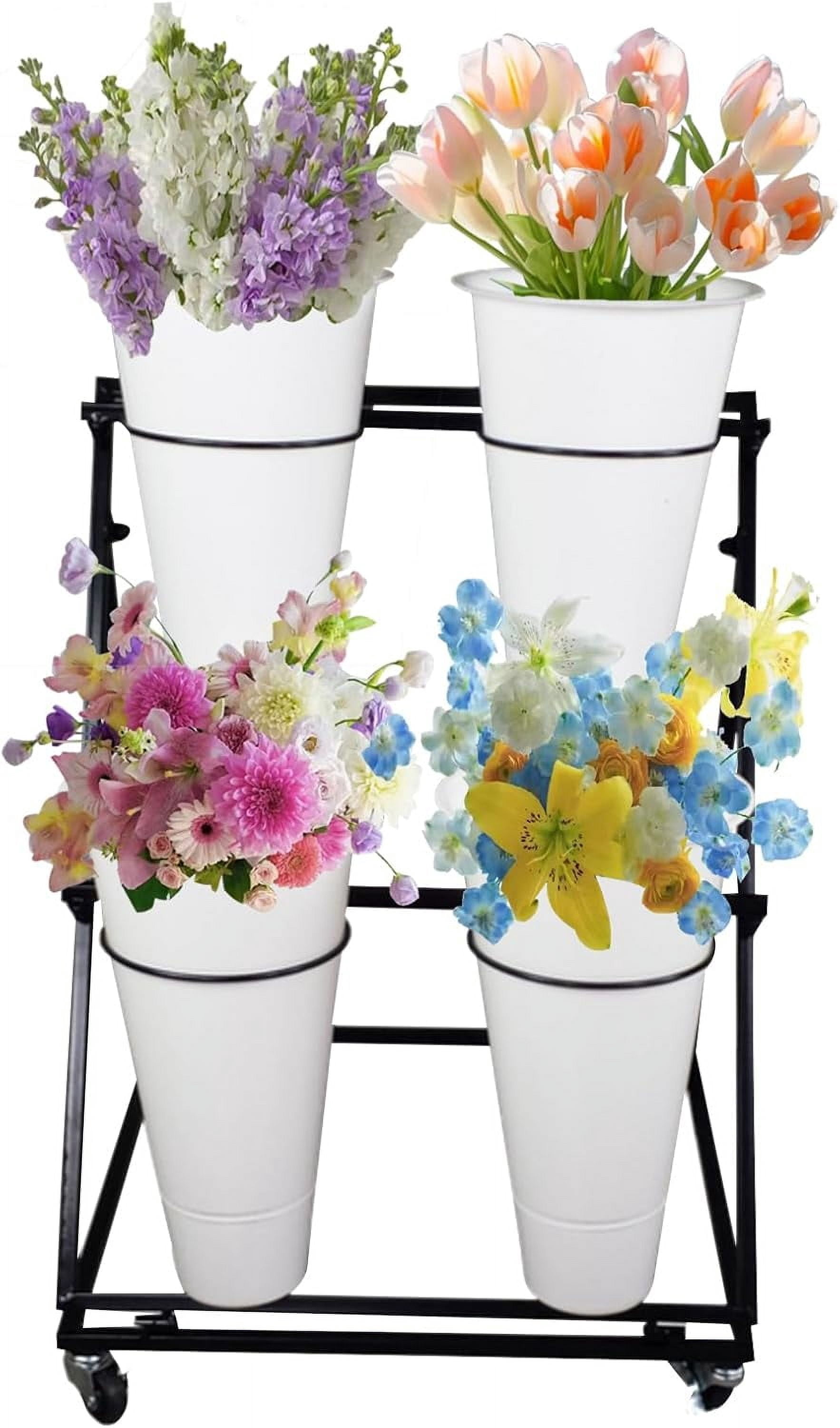 Flower Display Stand, 2 layers Metal Moving Bouquet Shelf, Iron Florist ...
