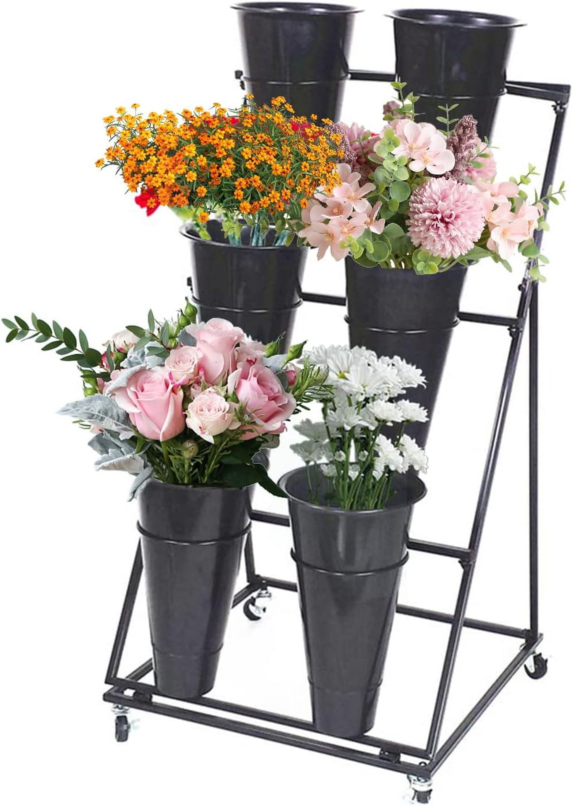 Flower Display Stand, 3-Layer Heavy-Duty Mobile Cart shelve with Wheels ...