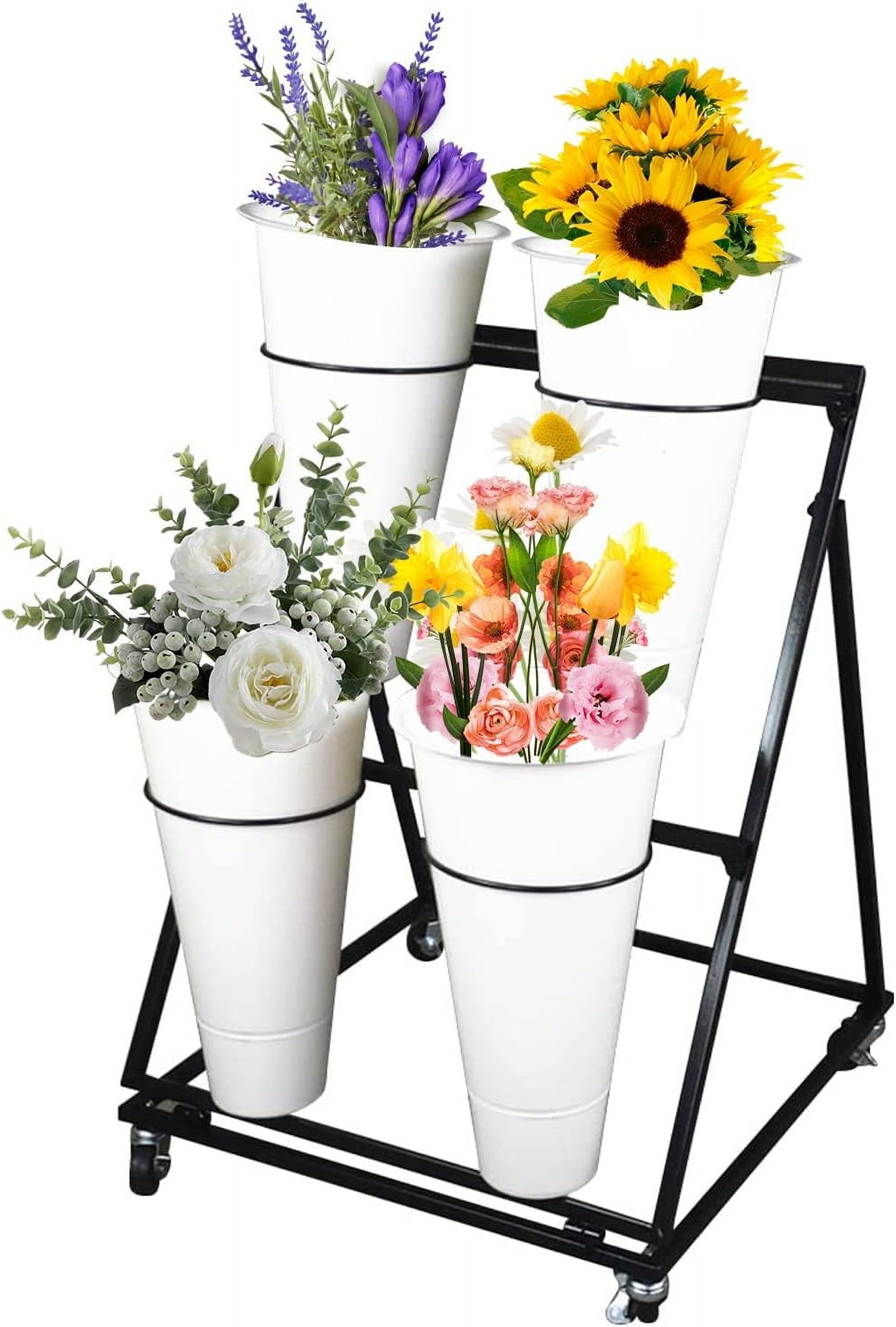 Flower Display Stand, 3-Layer Heavy-Duty Mobile Plant Cart shelve with ...