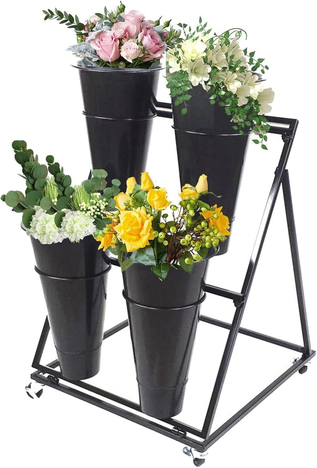Flower Display Stand, 3-Layer Heavy-Duty Mobile Plant Cart shelve with ...