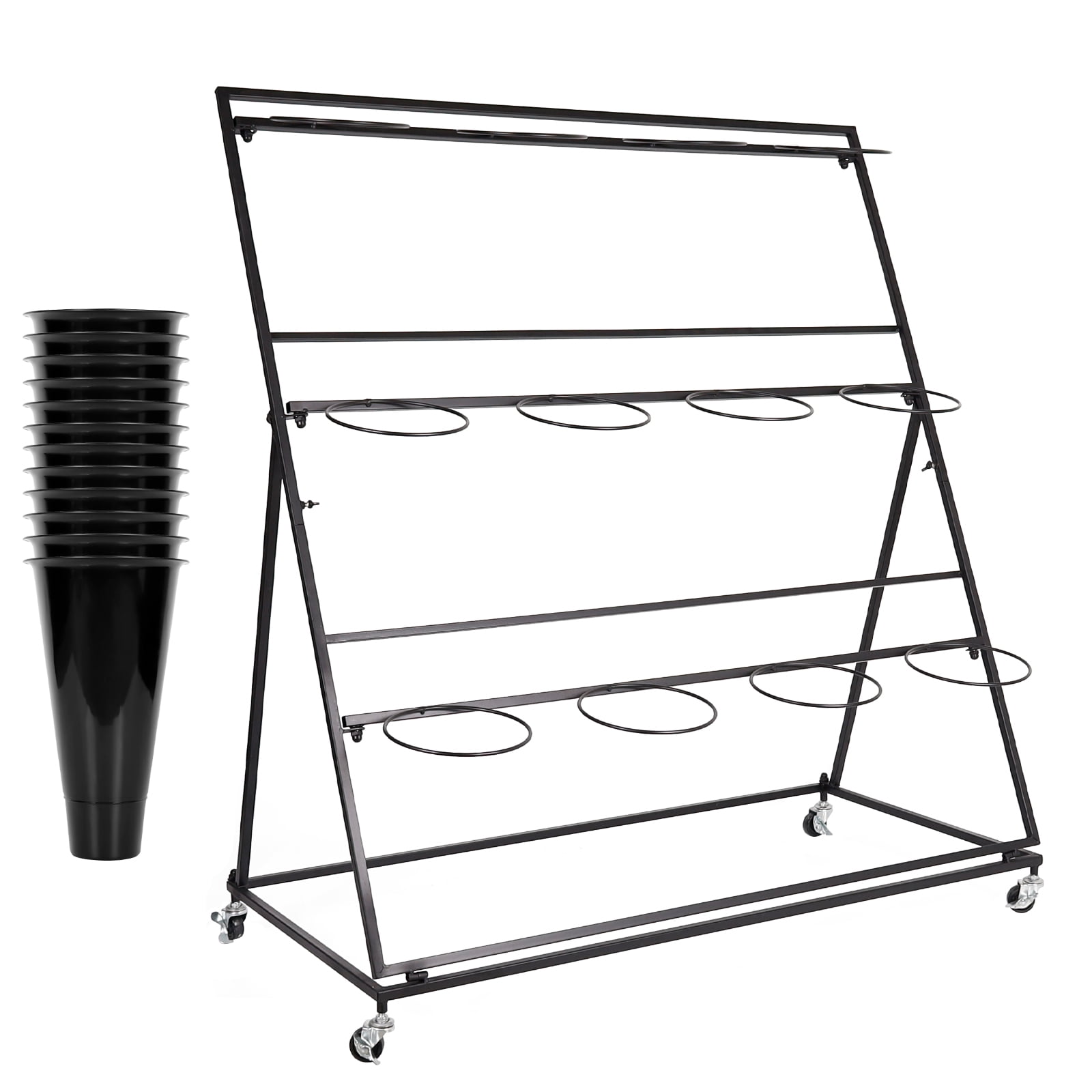 Flower Display Stand 3-Layer Metal, 12 Buckets, for Commercial Garages ...