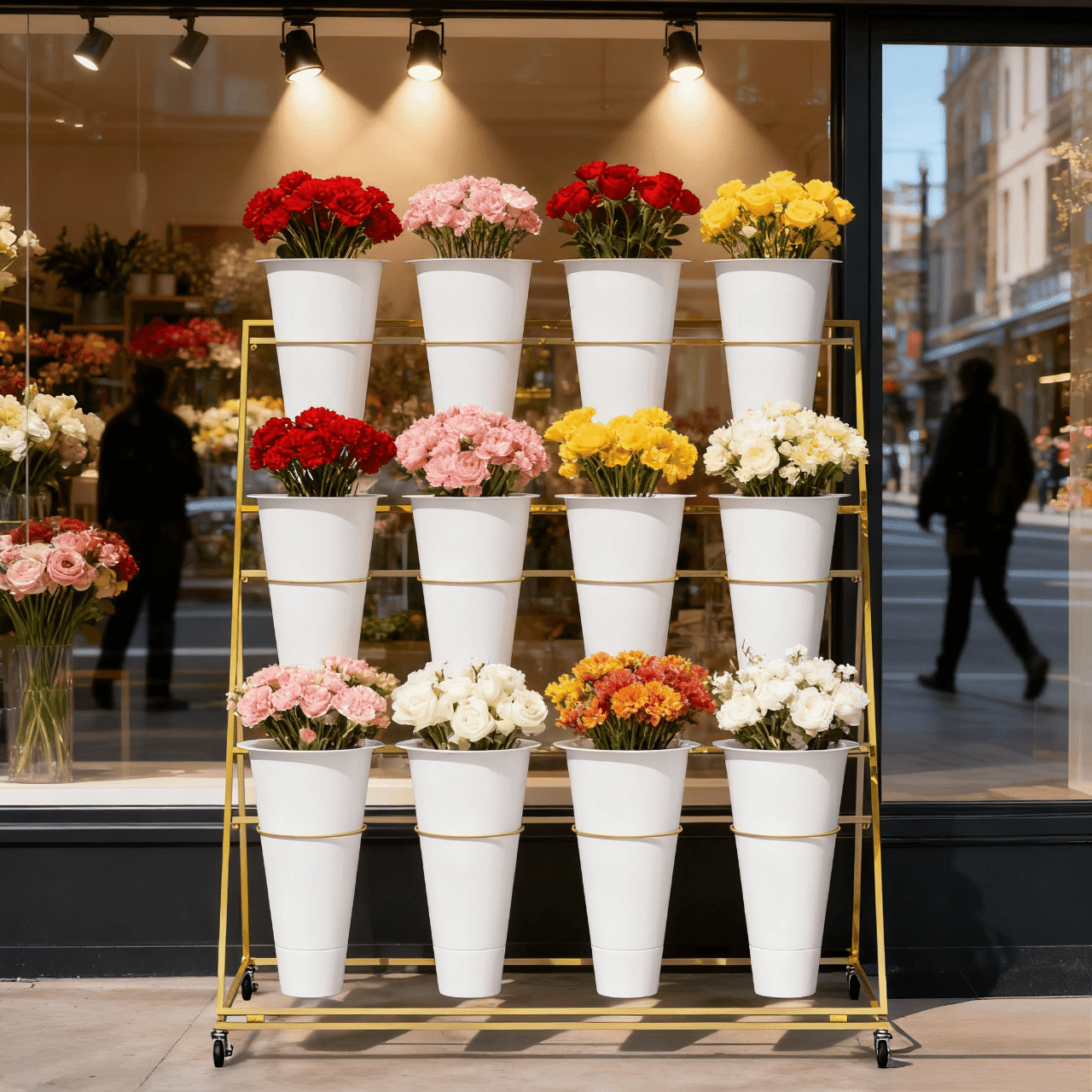 Flower Display Stand 3 Layers 12 PCS Buckets, Metal Flower Plant Stand ...