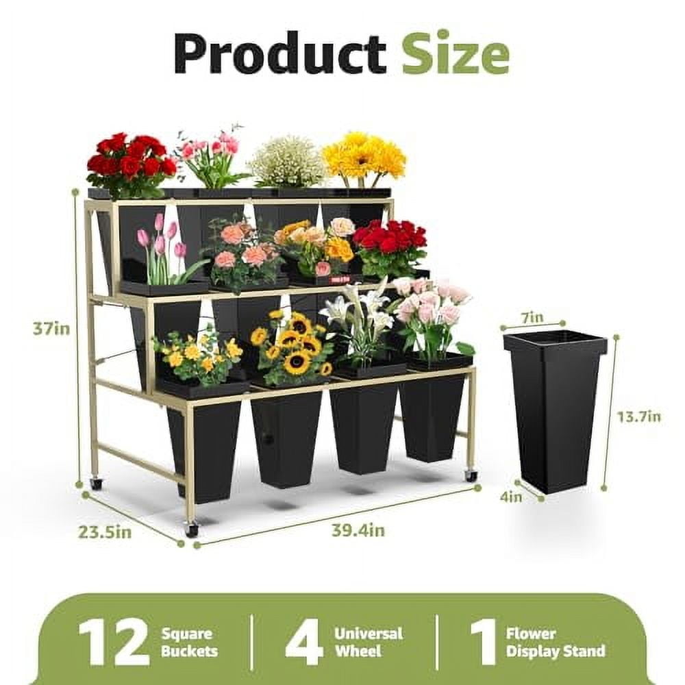 Flower Display Stand 3 Layers with Buckets, 12 PCS Buckets Plant Stand ...