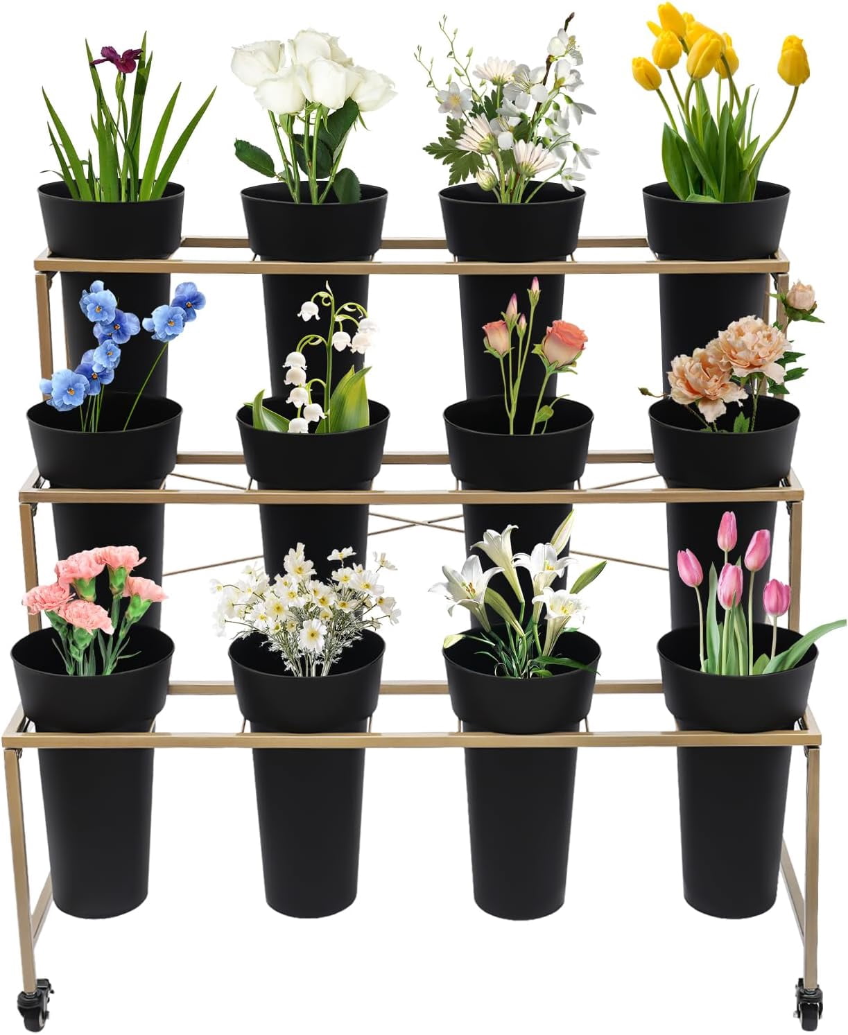 Flower Display Stand, 3 Layers Flower Bar Stand 12PCS Buckets, Heavy ...