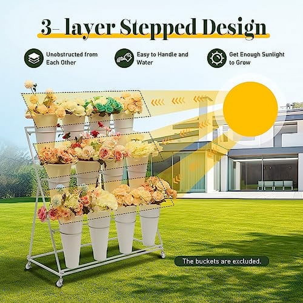 Flower Display Stand, 3 Layers Plant Cart Wrought Iron Florist Shelf ...
