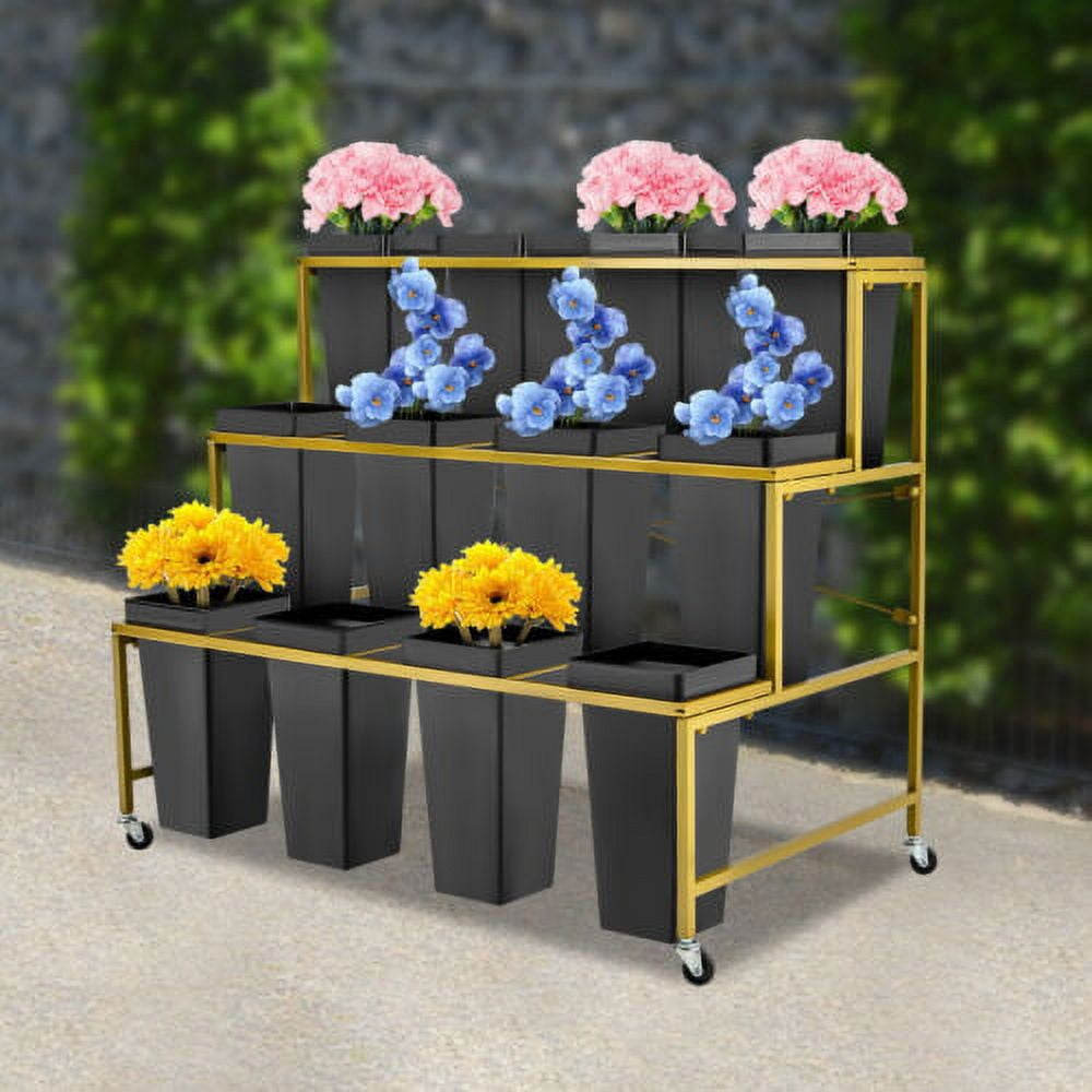 Flower Display Stand 3 Metal Layers Plant Stand w/Wheels Plant Shelf ...