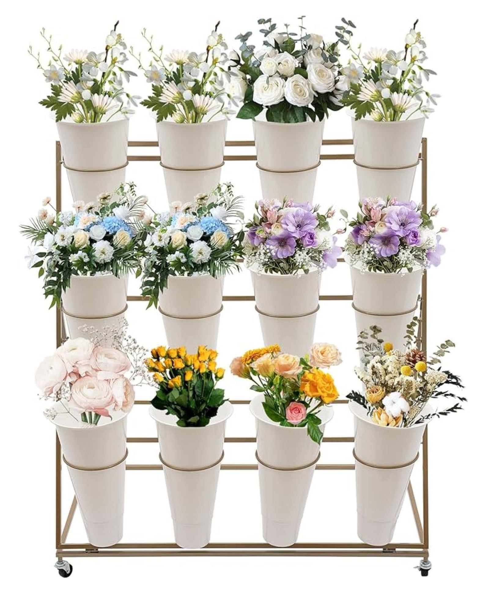 Flower Display Stand 3 Tier - Metal Plant Stand with 12 Buckets ...