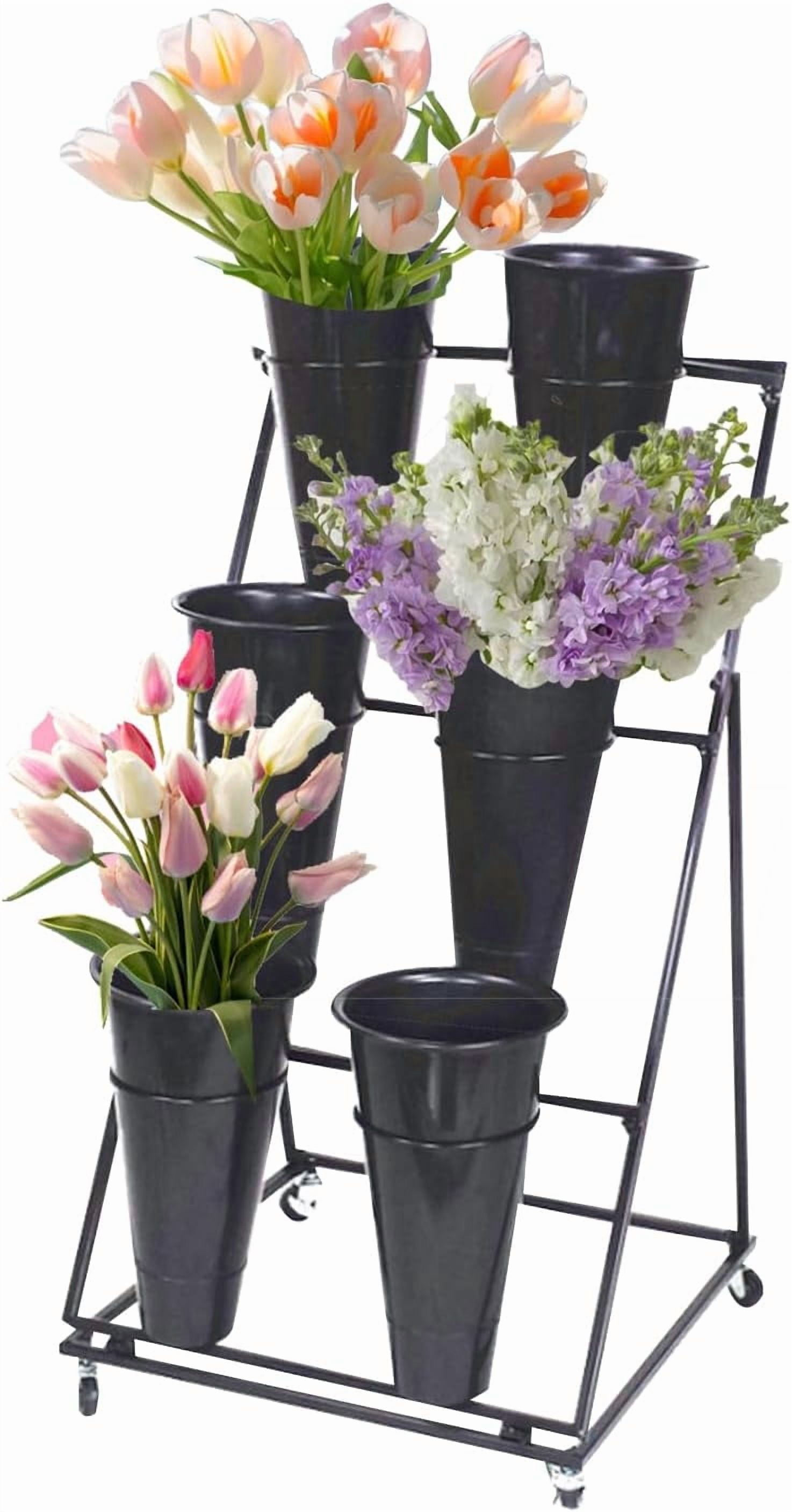 Flower Display Stand, 3 layers Metal Moving Bouquet Shelf, Iron Florist ...