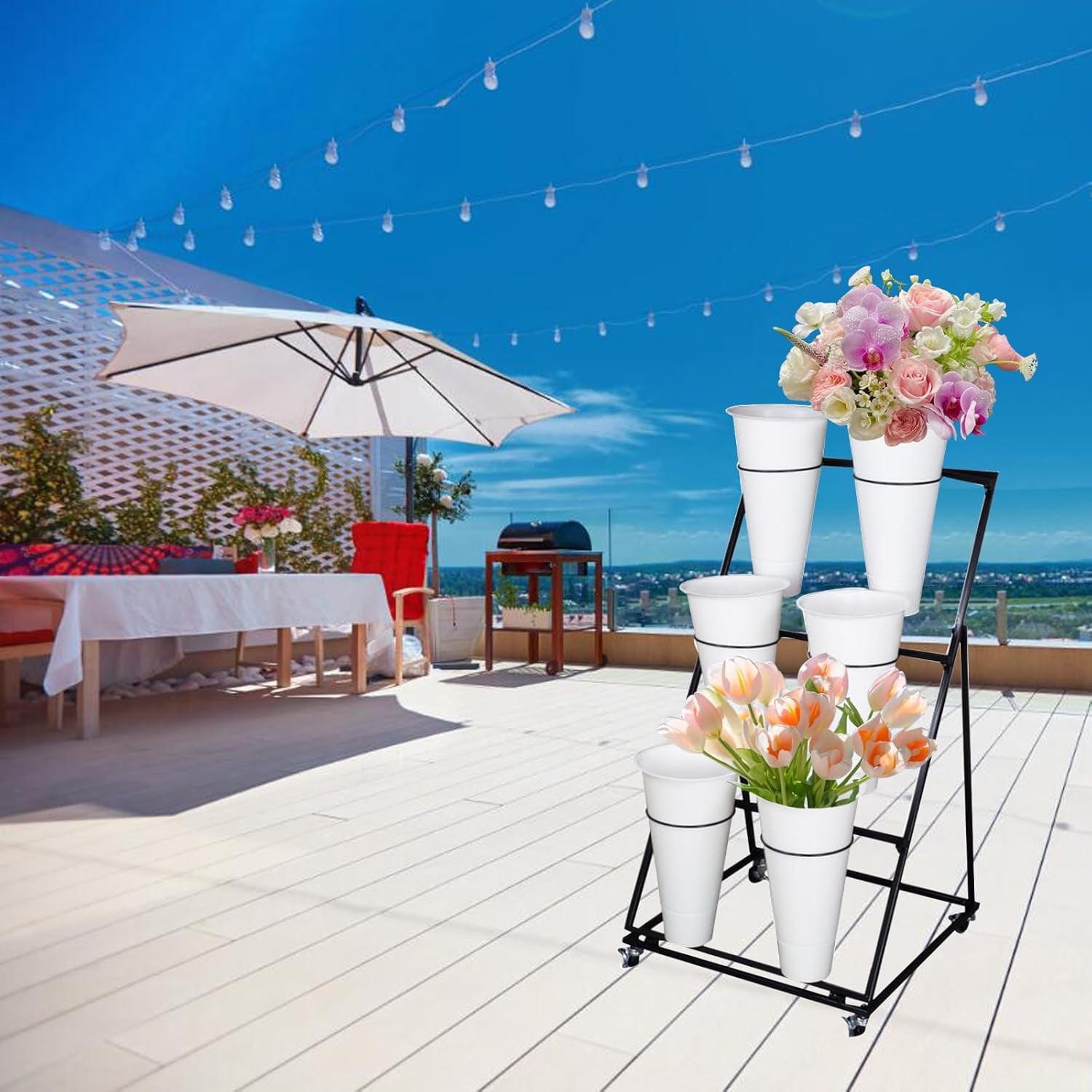 Flower Display Stand, 3 layers Metal Moving Bouquet Shelf, Iron Florist ...