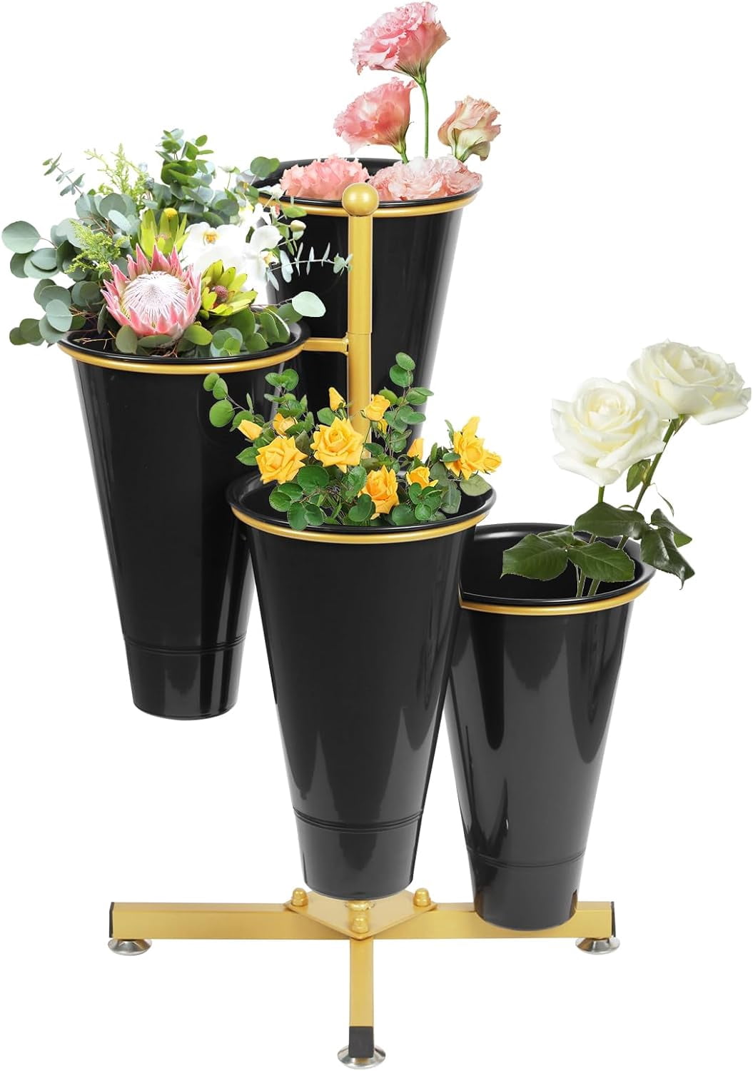 Flower Display Stand with 4 Bucket,Floral Stand with Foldable Frame for ...