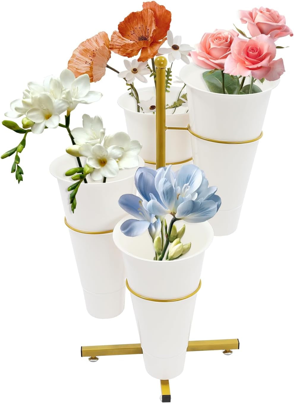 Flower Display Stand with 4 Bucket, Plant Stand with Wheels, Heavy Duty ...