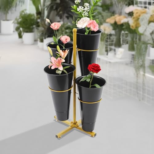 Flower Display Stand with 4 Bucket, Plant Stand with Wheels, Heavy Duty ...