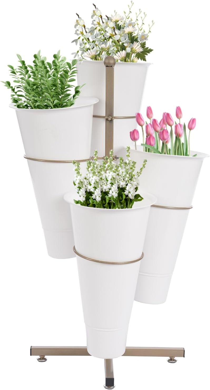 Flower Display Stand with 4 Buckets, Floral Vases Flower Cart Display ...