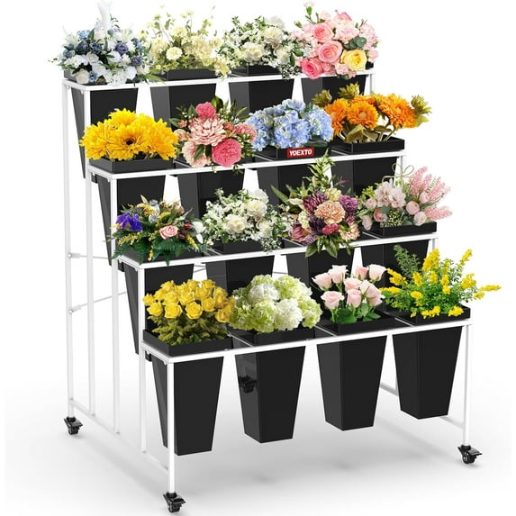 Flower Display Stand 4 Layers with 16 PCS Square Buckets, Plant Stand ...