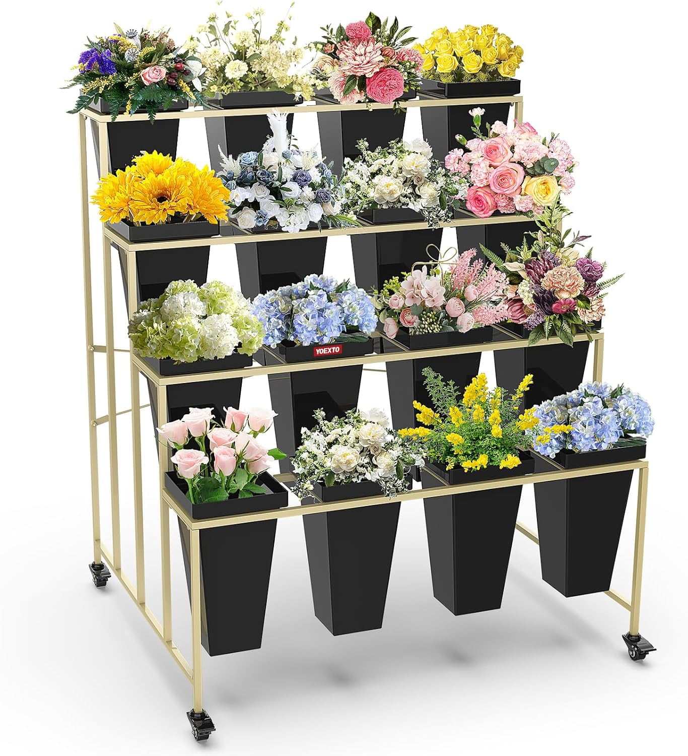 Flower Display Stand 4 Layers with 16 PCS Square Buckets, Plant Stand ...