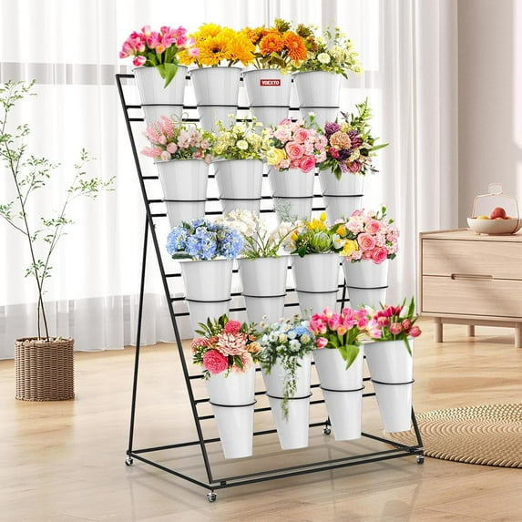 Flower Display Stand 4 Layers with Buckets, 16 PCS Buckets Plant Stand ...