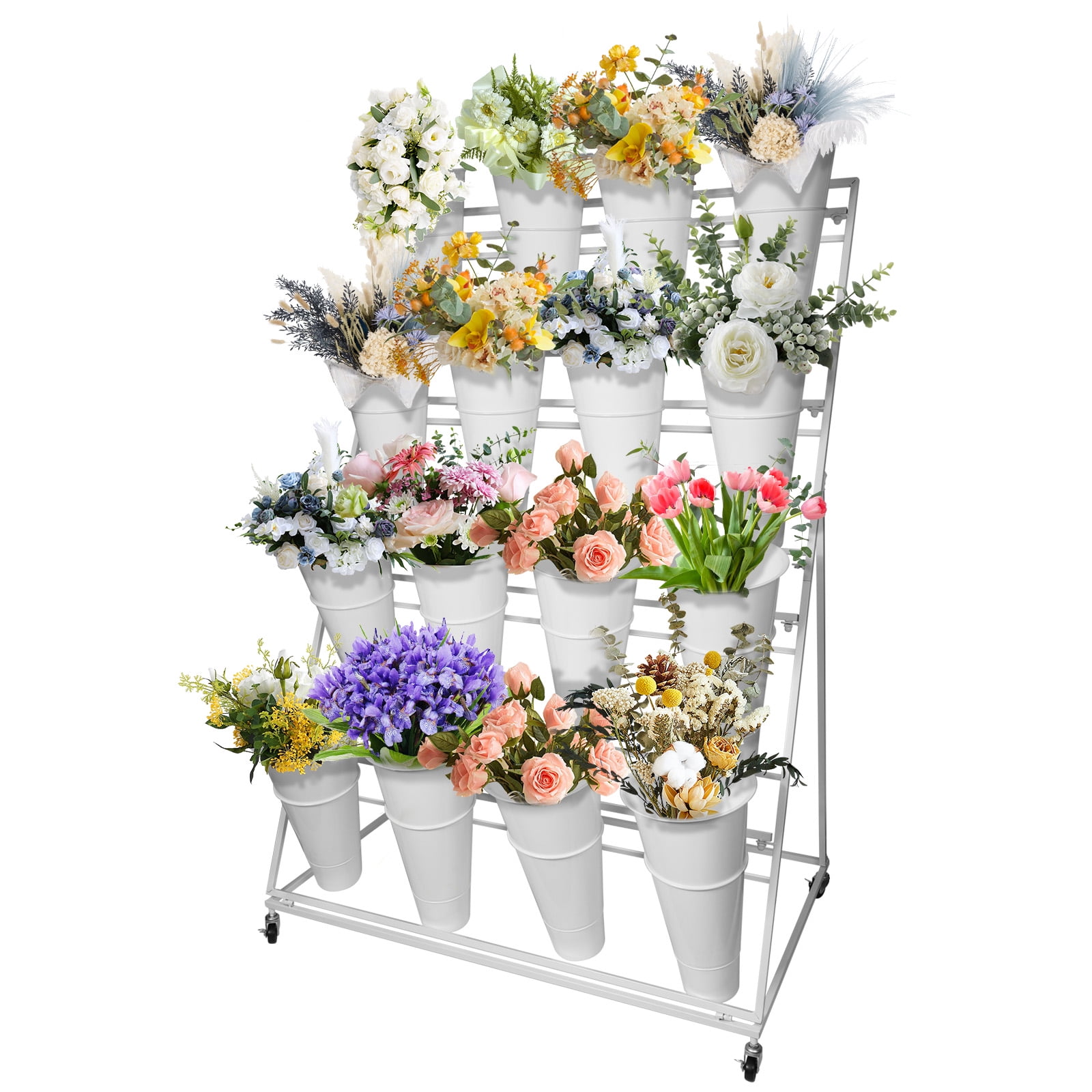 Flower Display Rack,4 Layers Metal Plant Stand with 16 Round Buckets,59 ...
