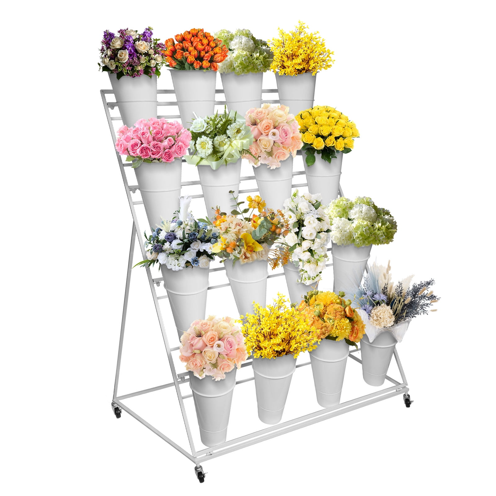 Flower Display Stand 4 Layers,Metal Florist Bouquet Shelf with 16 ...