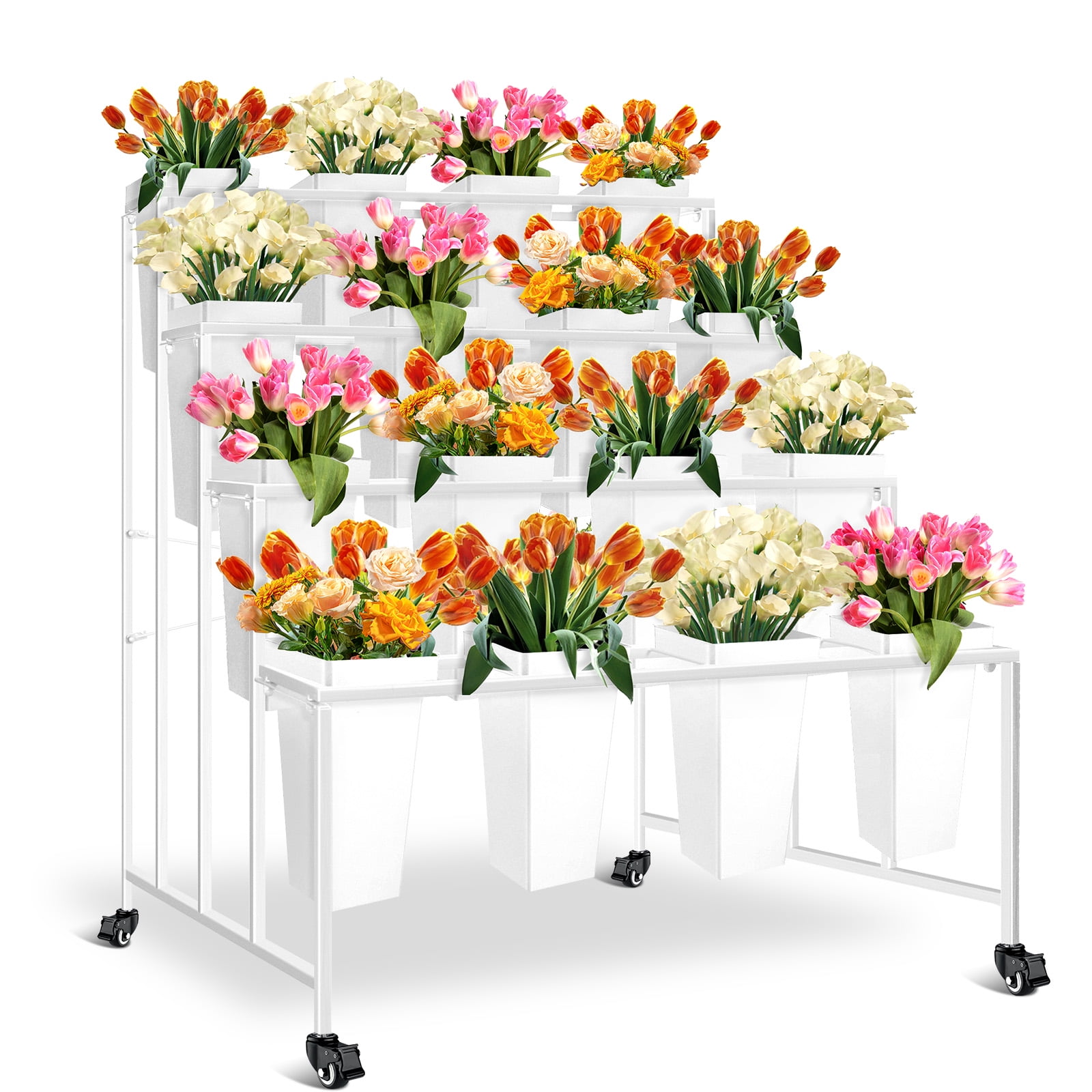 Flower Display Stand,4 Layers Metal Florist Bouquet Shelf with 16 Round ...