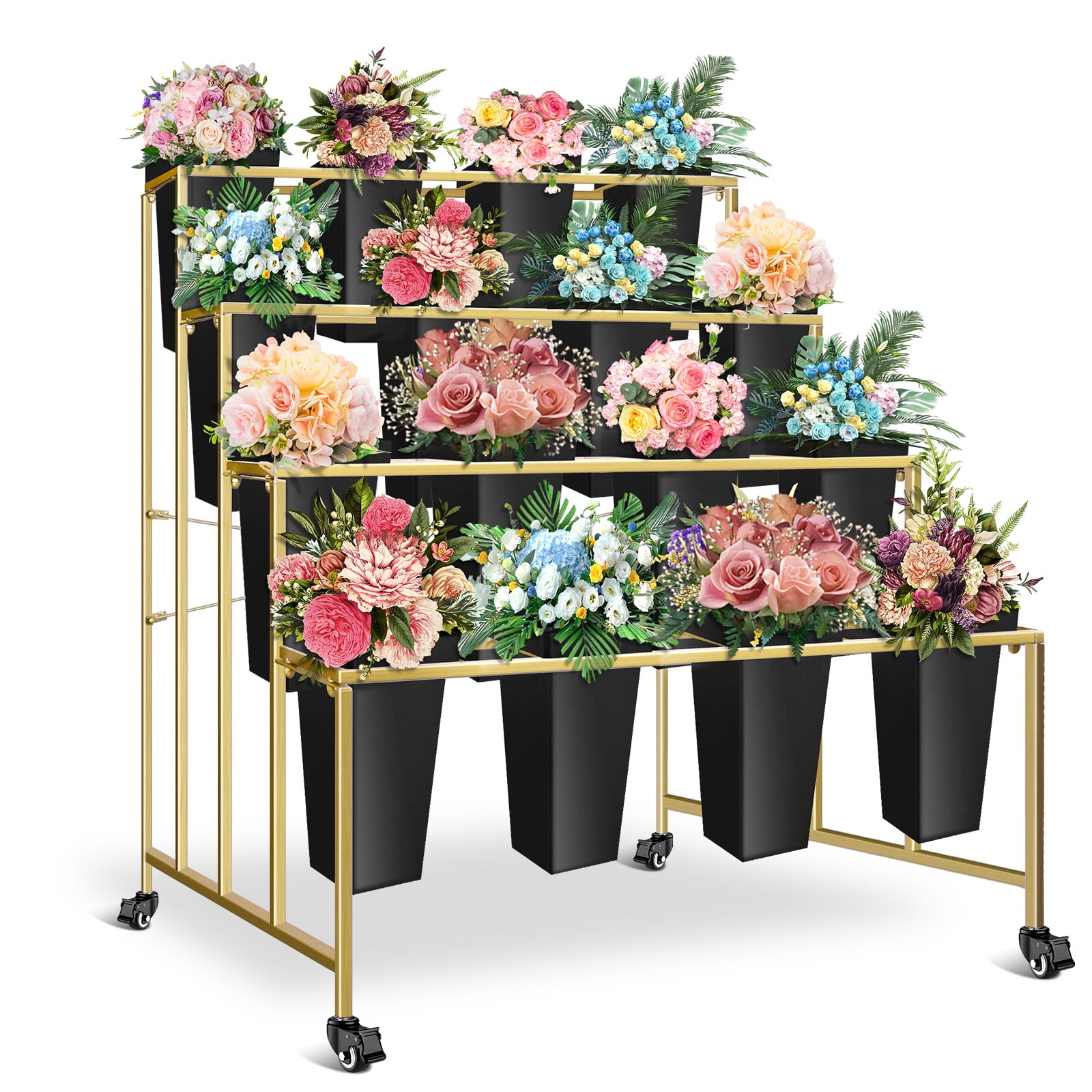 Flower Display Stand 4 Layers,Metal Florist Bouquet Shelf with 16 ...